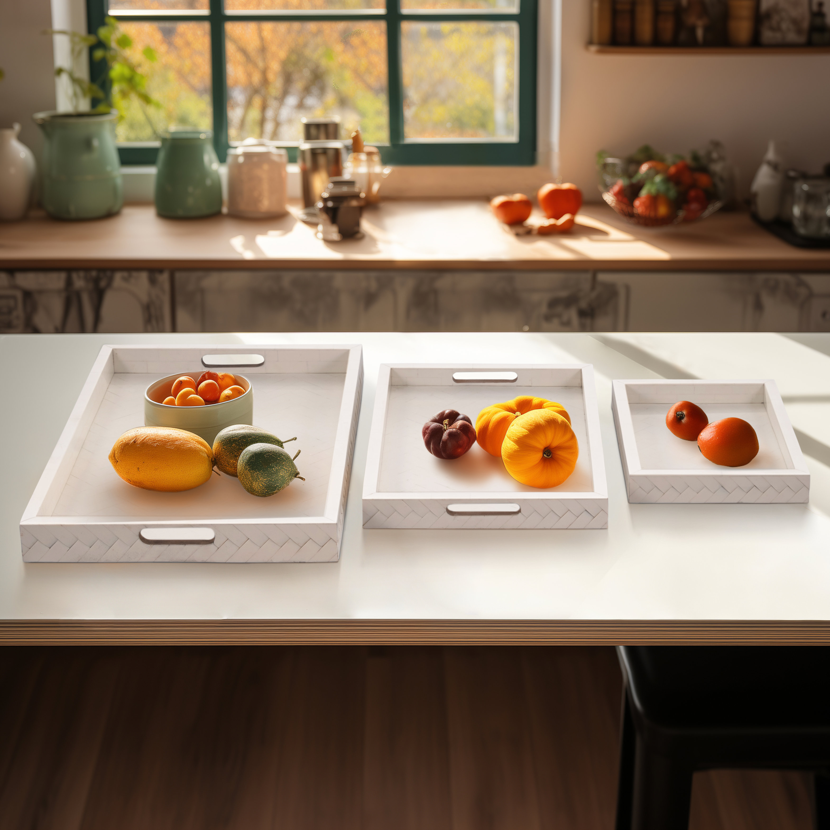 Hokku Designs Elegant Ivory Resin Woven Trays, Wood &Non-Woven Fabric ...