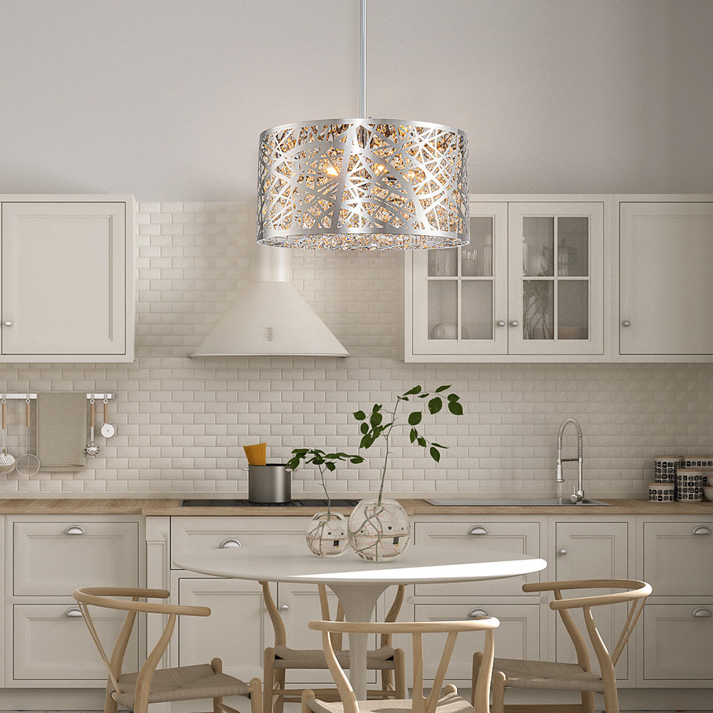 Mercer41 Adjustable Drum Pendant Light Fixture with Clear Crystal ...