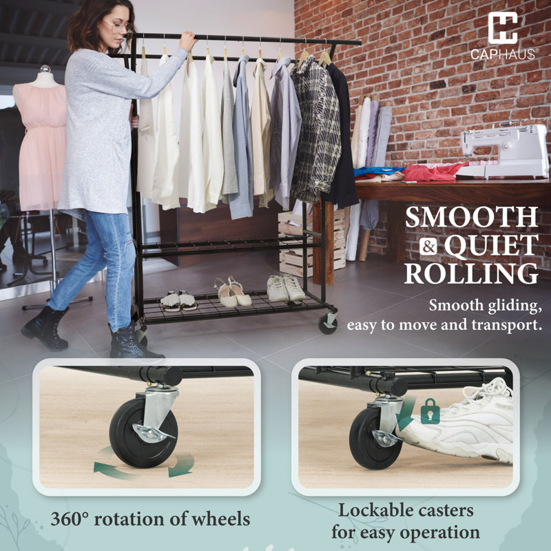 CAPHAUS Heavy Duty 840LBS Capacity Rolling Clothes Rack with Double ...