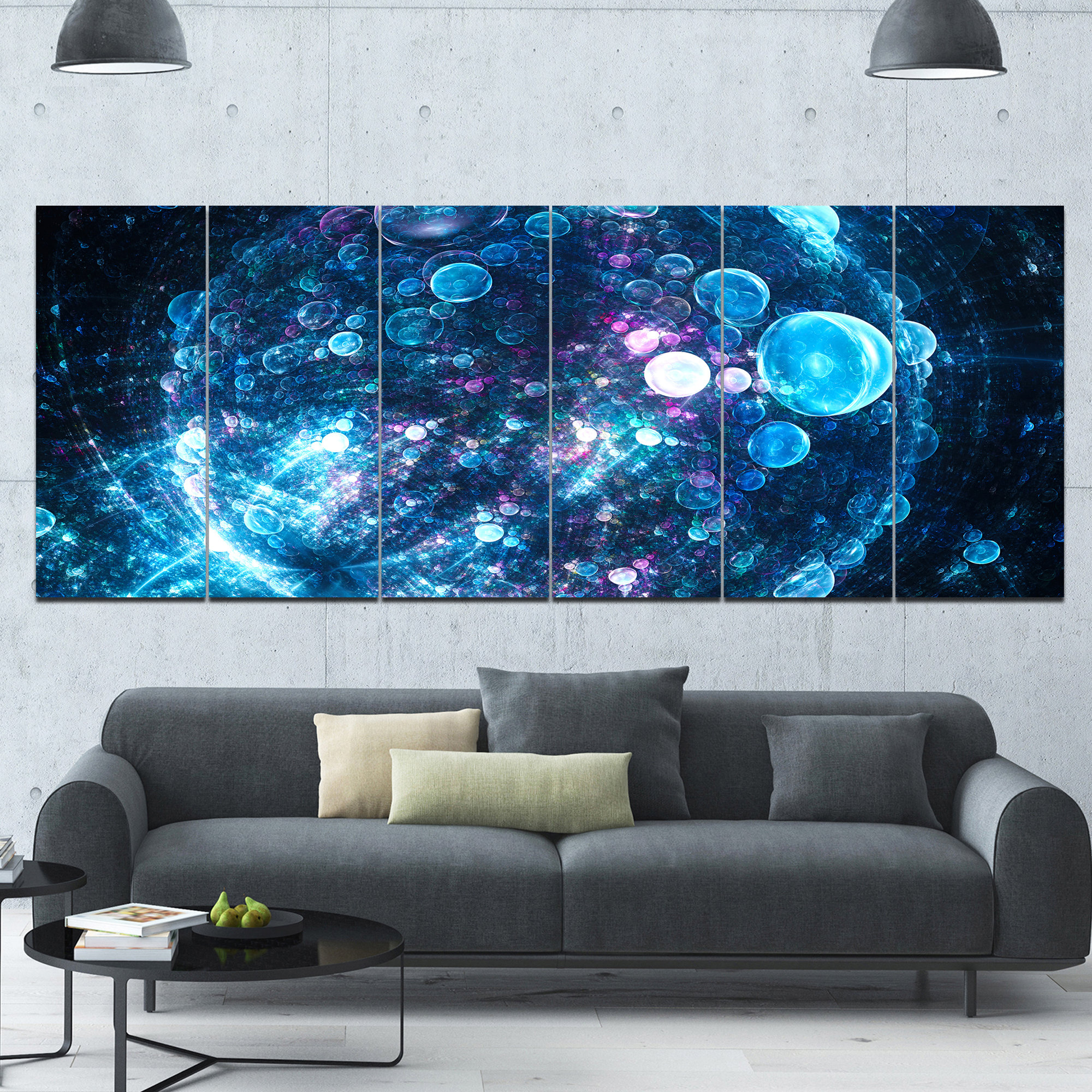 Design Art 'Blue Spherical Planet Bubbles' 6 Piece Graphic Art Print ...