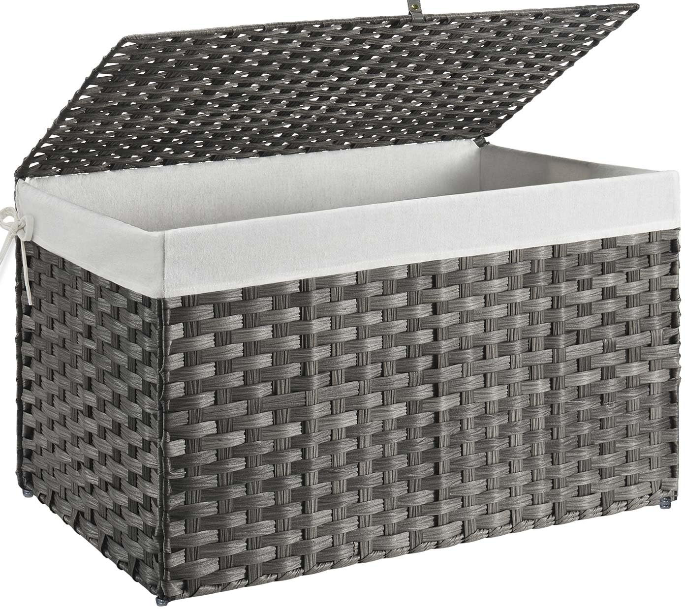 Gracie Oaks Storage Basket With Lid, 160L Large Wicker Basket With Lid ...