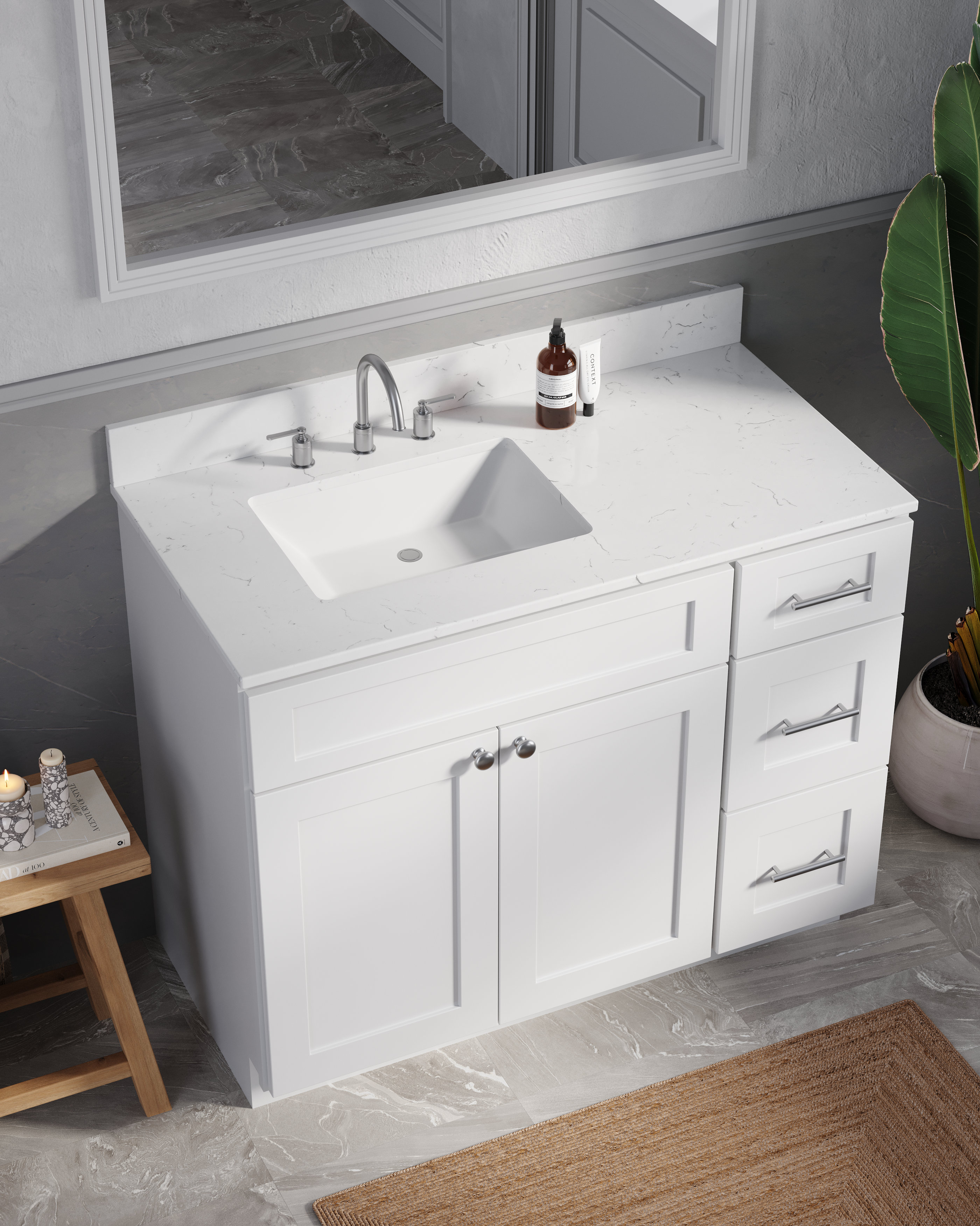 DISAR Disar 42" Single Bathroom Vanity Drawer Right With Carrara Quartz ...