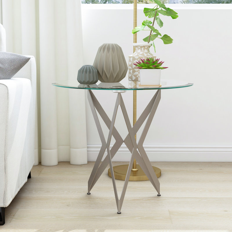 Orren Ellis Jenny Glass Top Abstract End Table | Wayfair