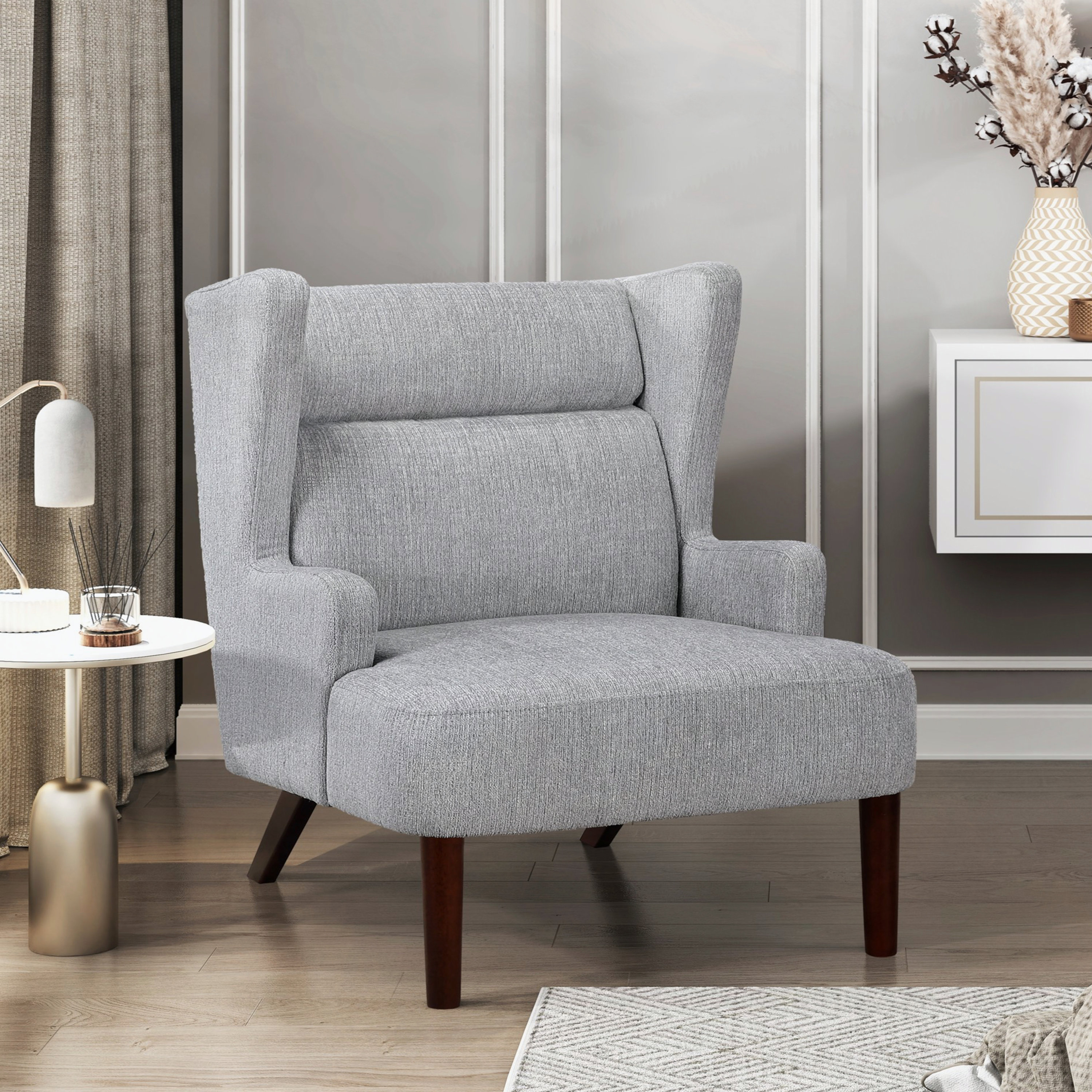 Corrigan Studio Contemporary Beige Wingback Accent Chair Chenille ...