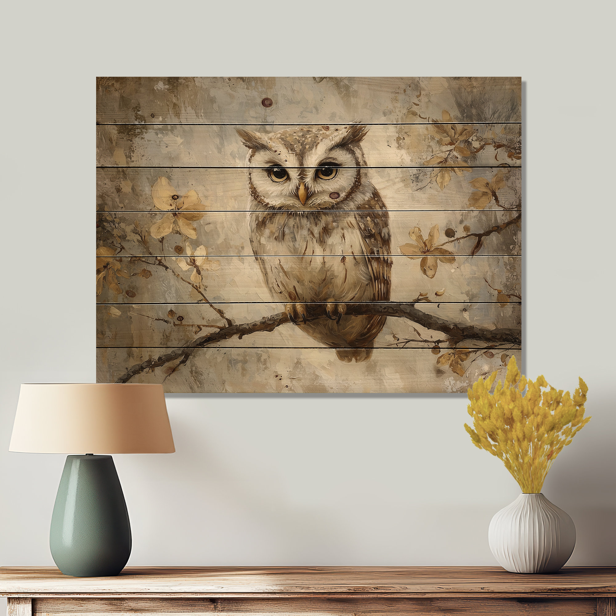 Millwood Pines Gentle Owl In Winter - Owl Animal Wood Wall Decor - On Natural Pine Wood | Wayfair