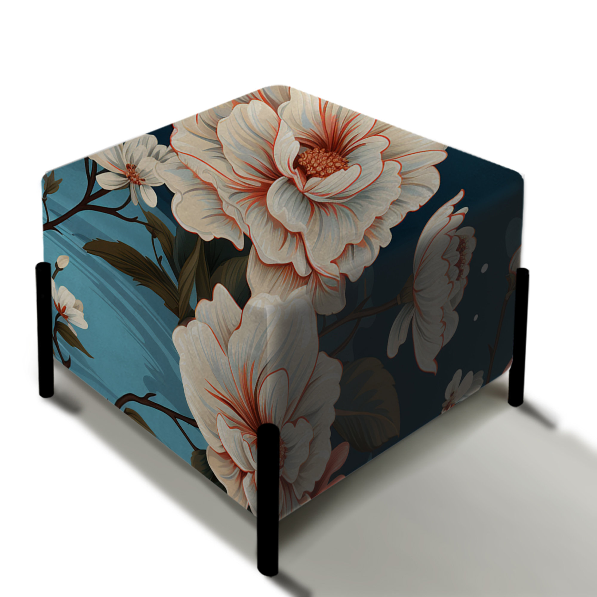 Design Art Rhododendron Blooms Floral Pattern - Floral Square Ottoman ...