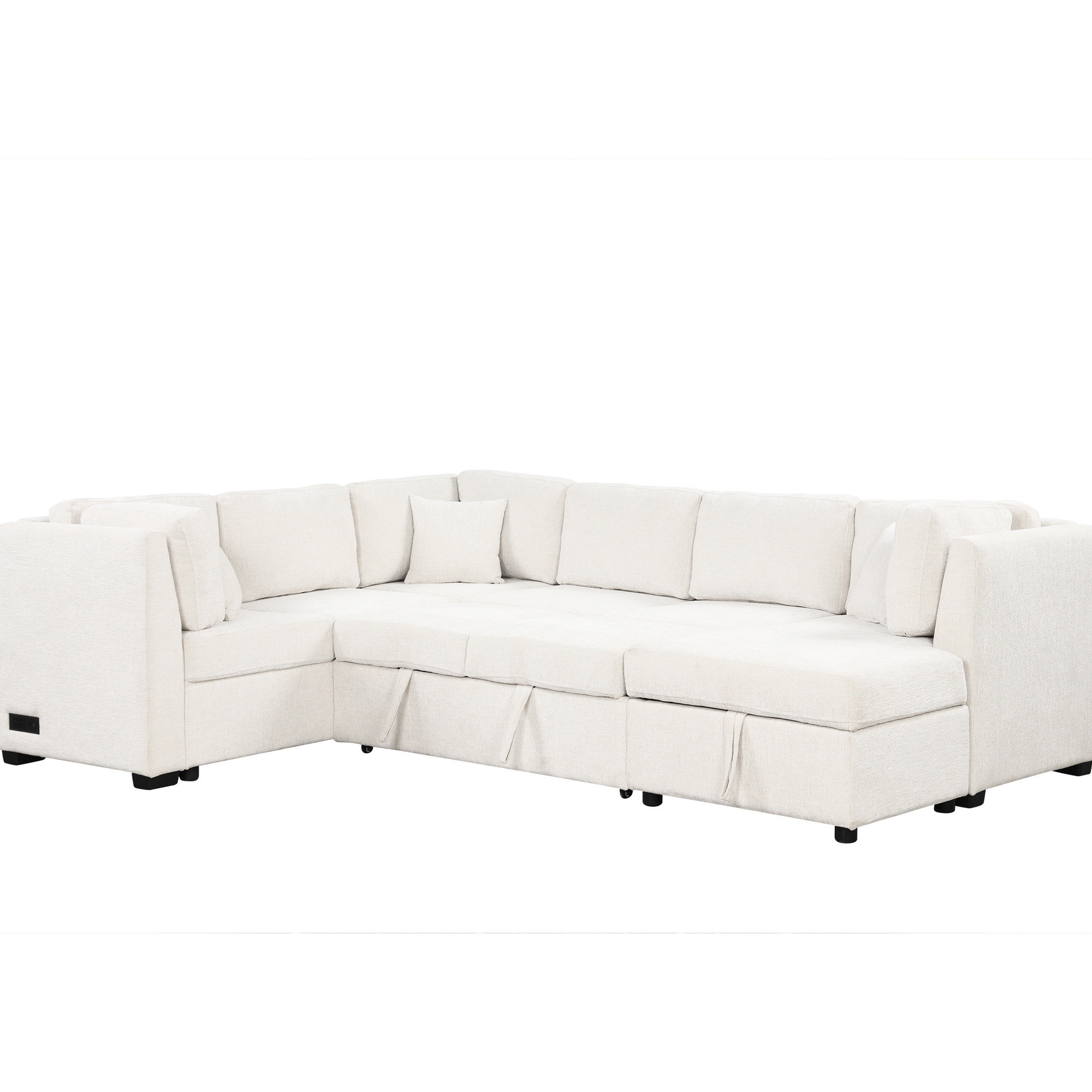 Latitude Run® U-Shaped Bed With Storage, Ports & Beige Upholstery ...