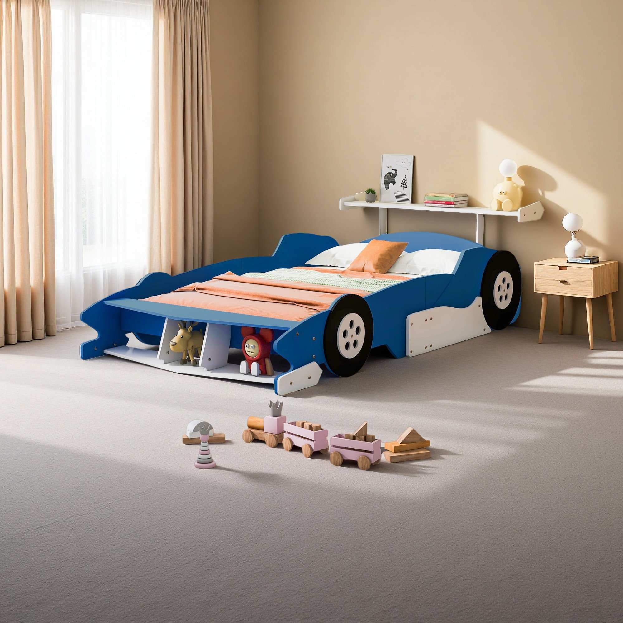 Harriet Bee Full Size Race Car-Shaped Platform Bed With Wheels | Wayfair