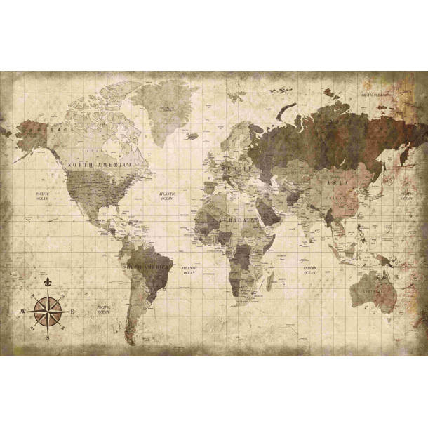Trinx World Map Sepia - Wrapped Canvas Print | Wayfair