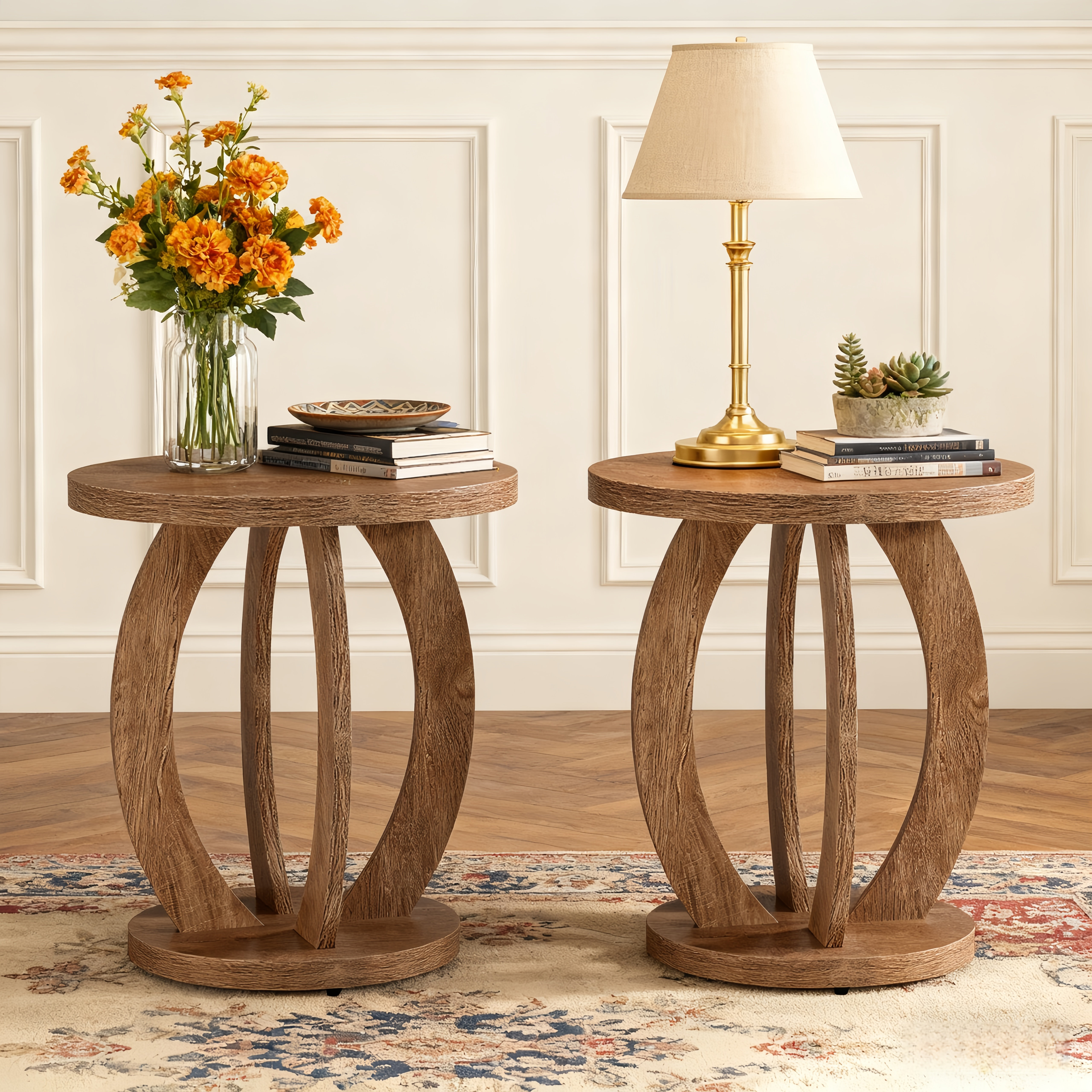 XDYZ 19.69" Round Wood Nightstand, Farmhouse Bedside Table For Bedroom ...