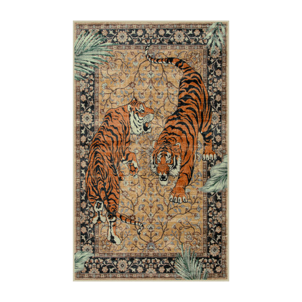 Charlton Home® Goldene Vintage Tiger Desert Color Washable Area Rug ...