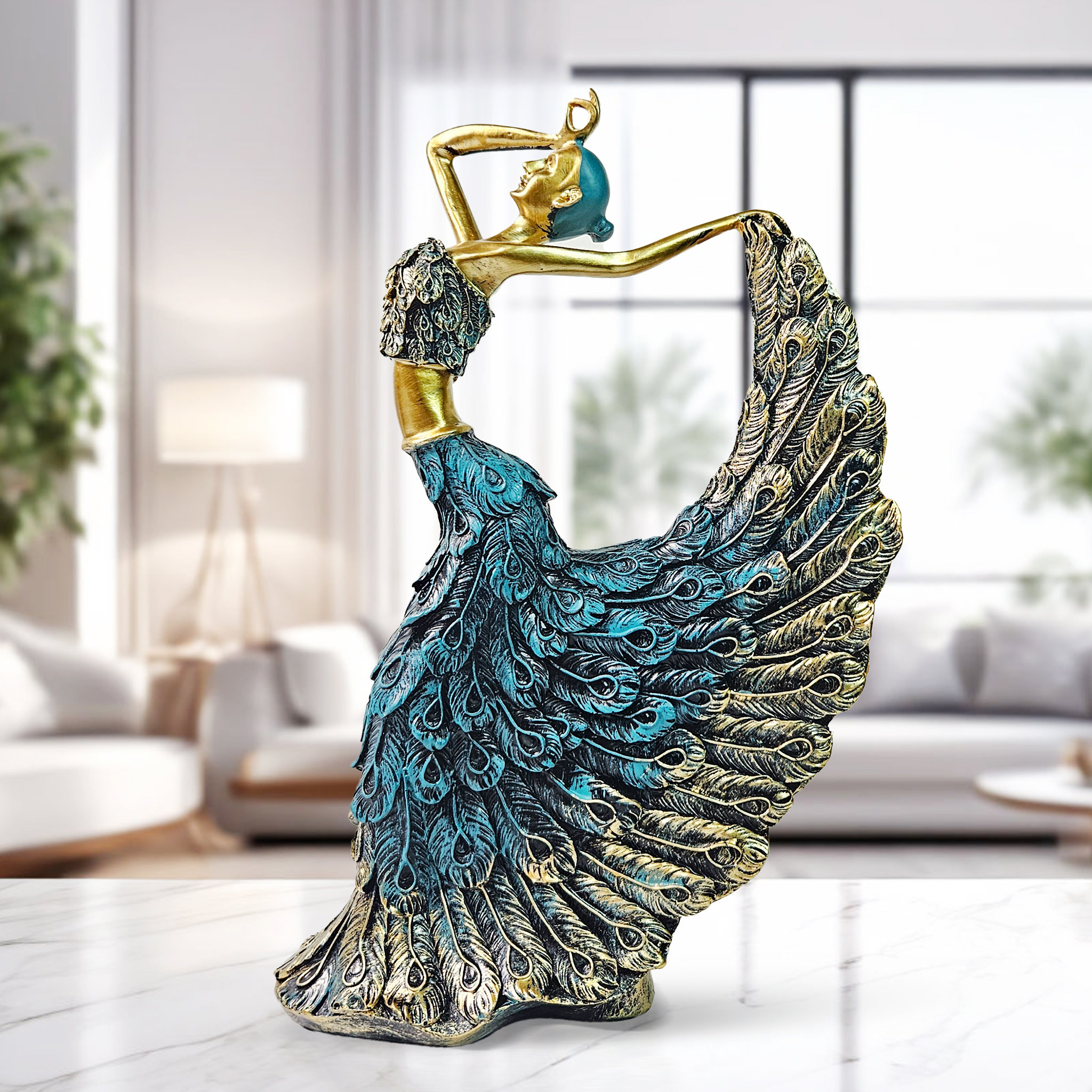 Rosdorf Park Peacock Feather Dancing Lady Figurine, Ballerina Statue ...