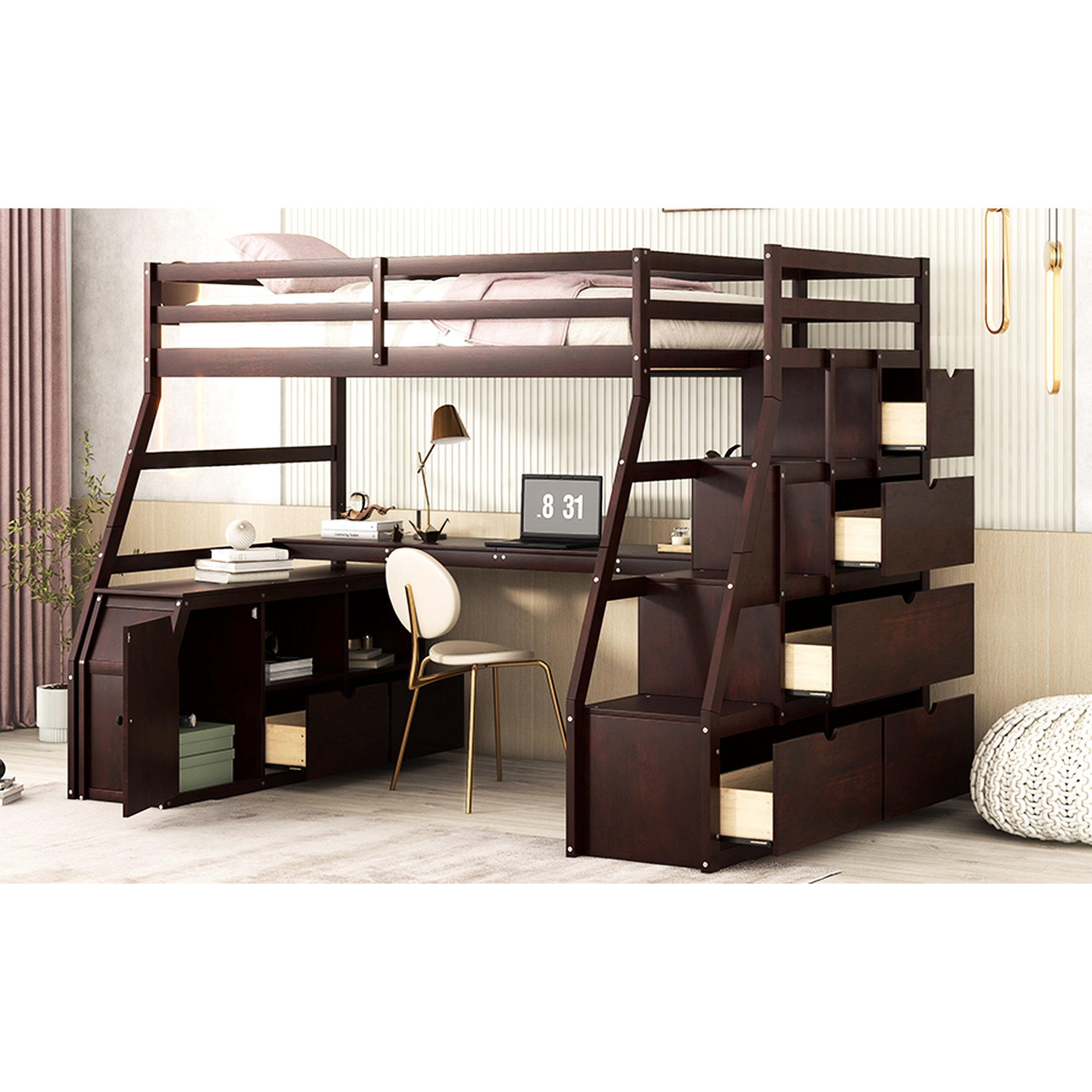 Harriet Bee Twin Loft Bed With Extra Shelves. Build. Playhouse Inspired ...