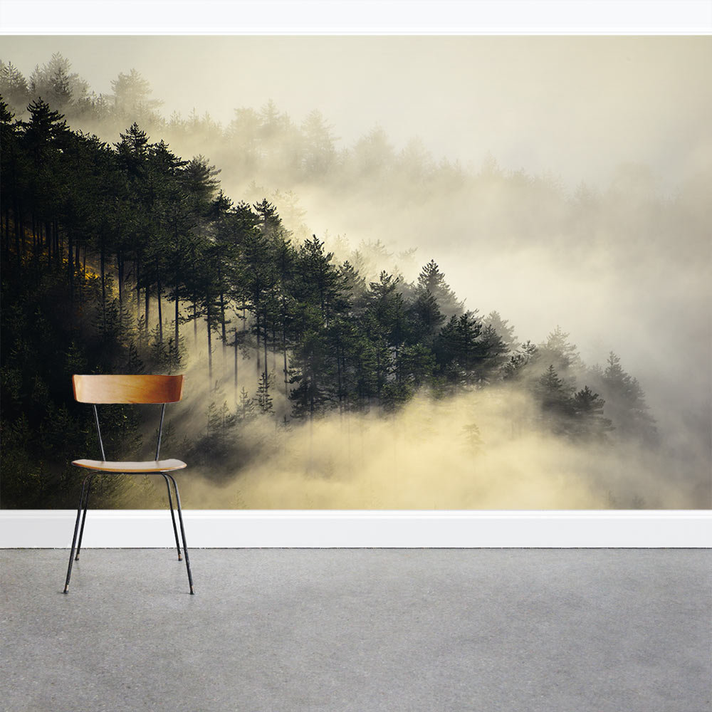 Wallums Wall Decor Misty Foggy Forest 8' x 144" 3 Piece Wall Mural Set ...