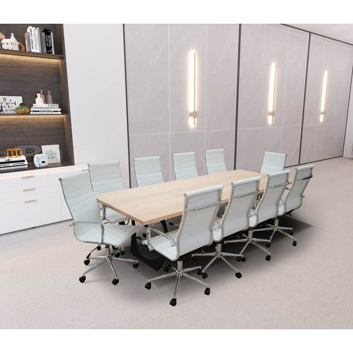 Hokku Designs Guelfa Natural Rectangle Conference Table and Chair Set ...