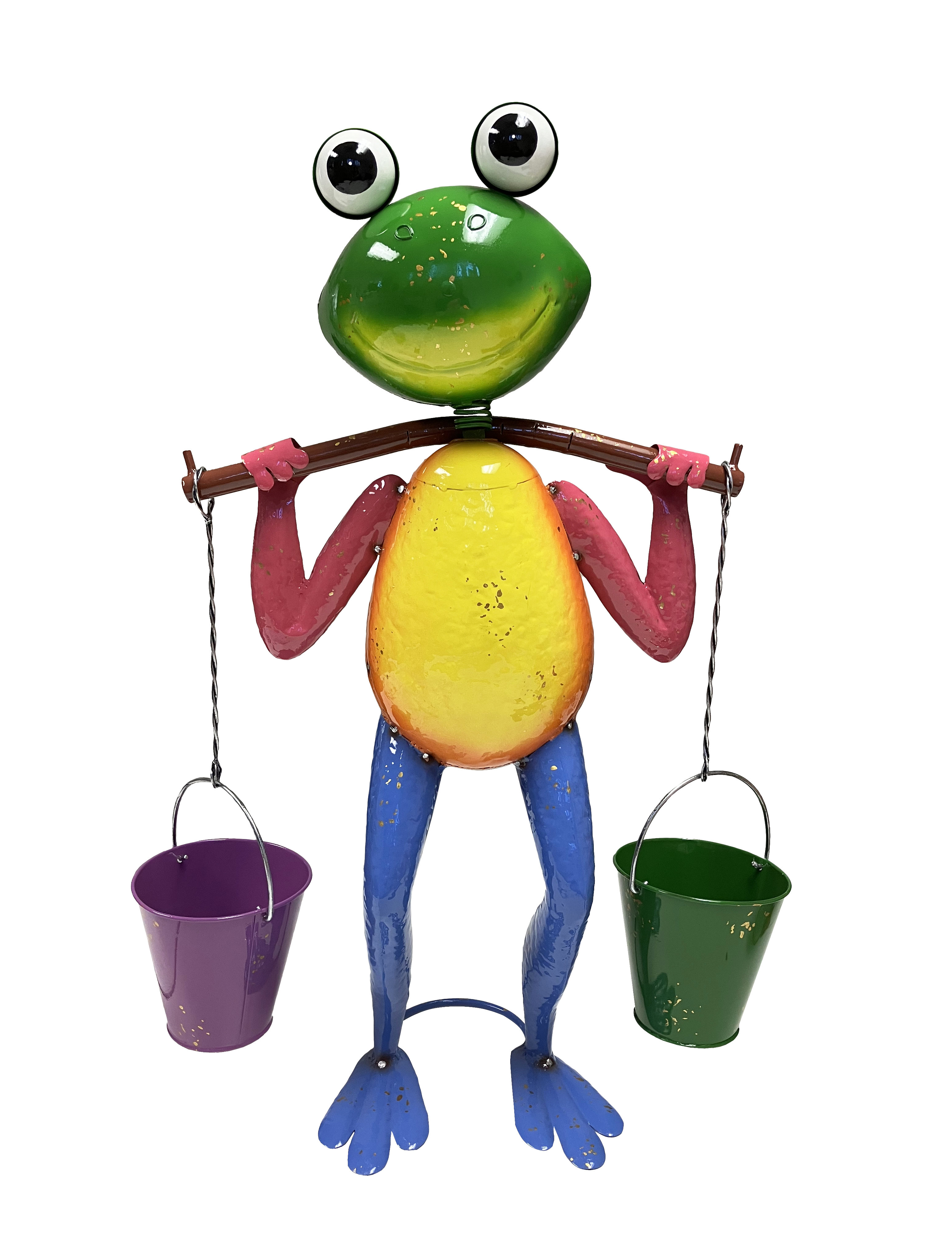 Continental Art Center Tall Metal Frog Statue Holding Two Bucket ...
