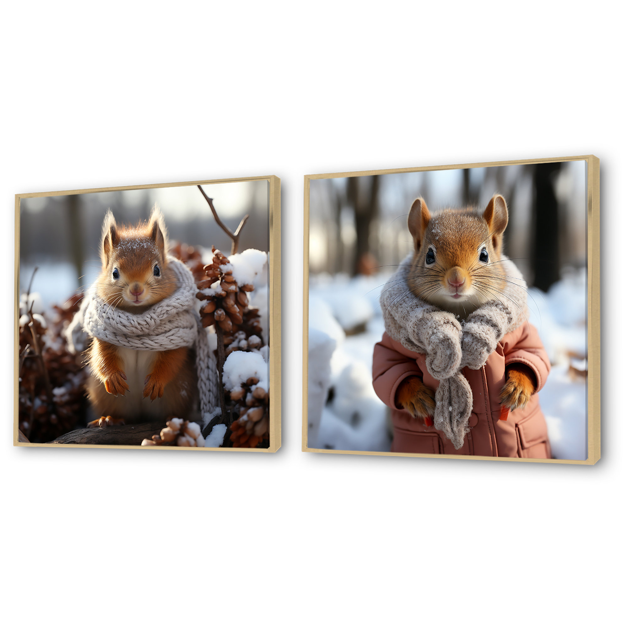 Trinx Cute Squirrel With Scarf In Snow I - Squirrel Wall Decor Set Of 2 ...
