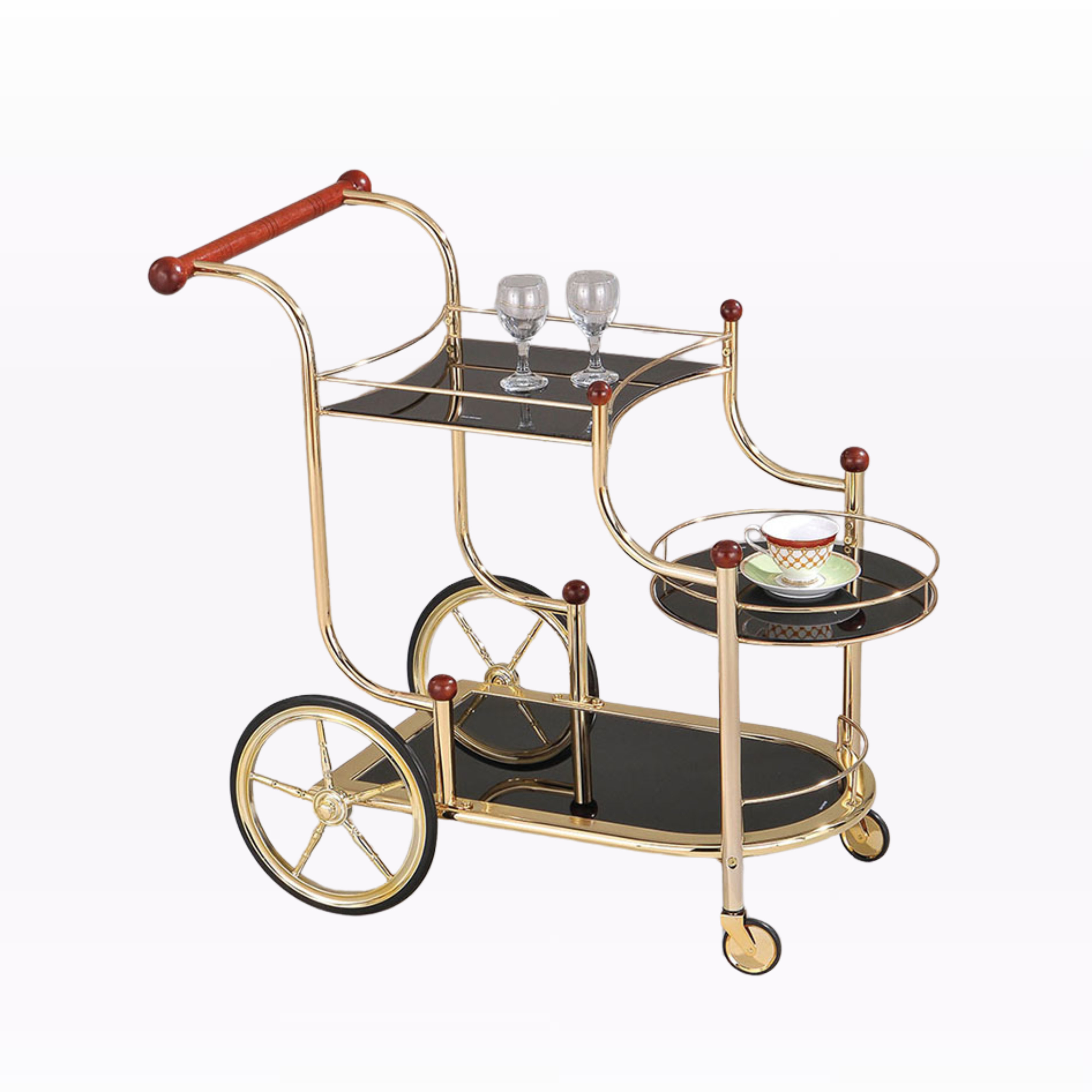 Trio Supply House Affinity Gold Plated & Black Glass Serving Cart | Wayfair