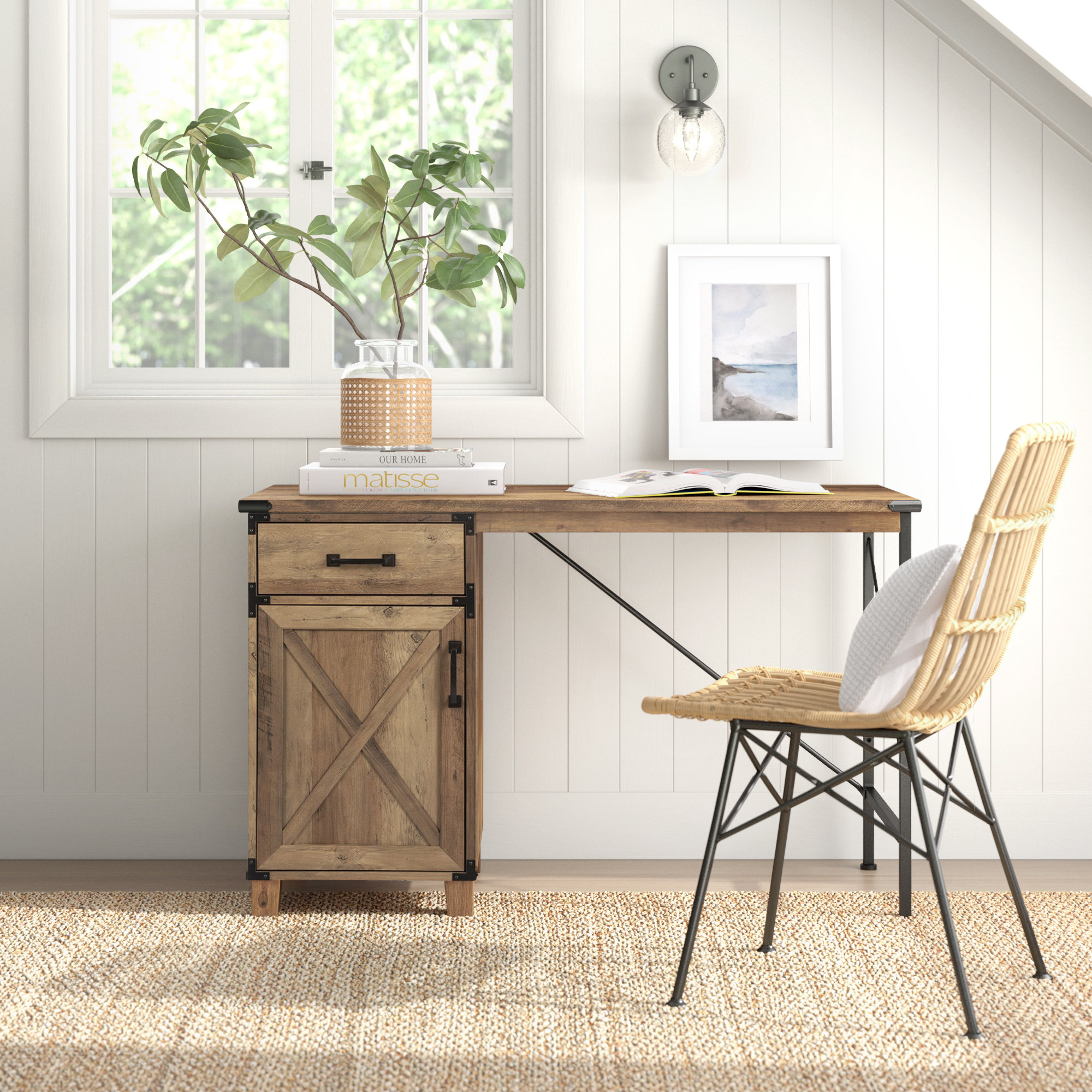 Gracie Oaks Anijah Rustic Oak Desk & Reviews | Wayfair
