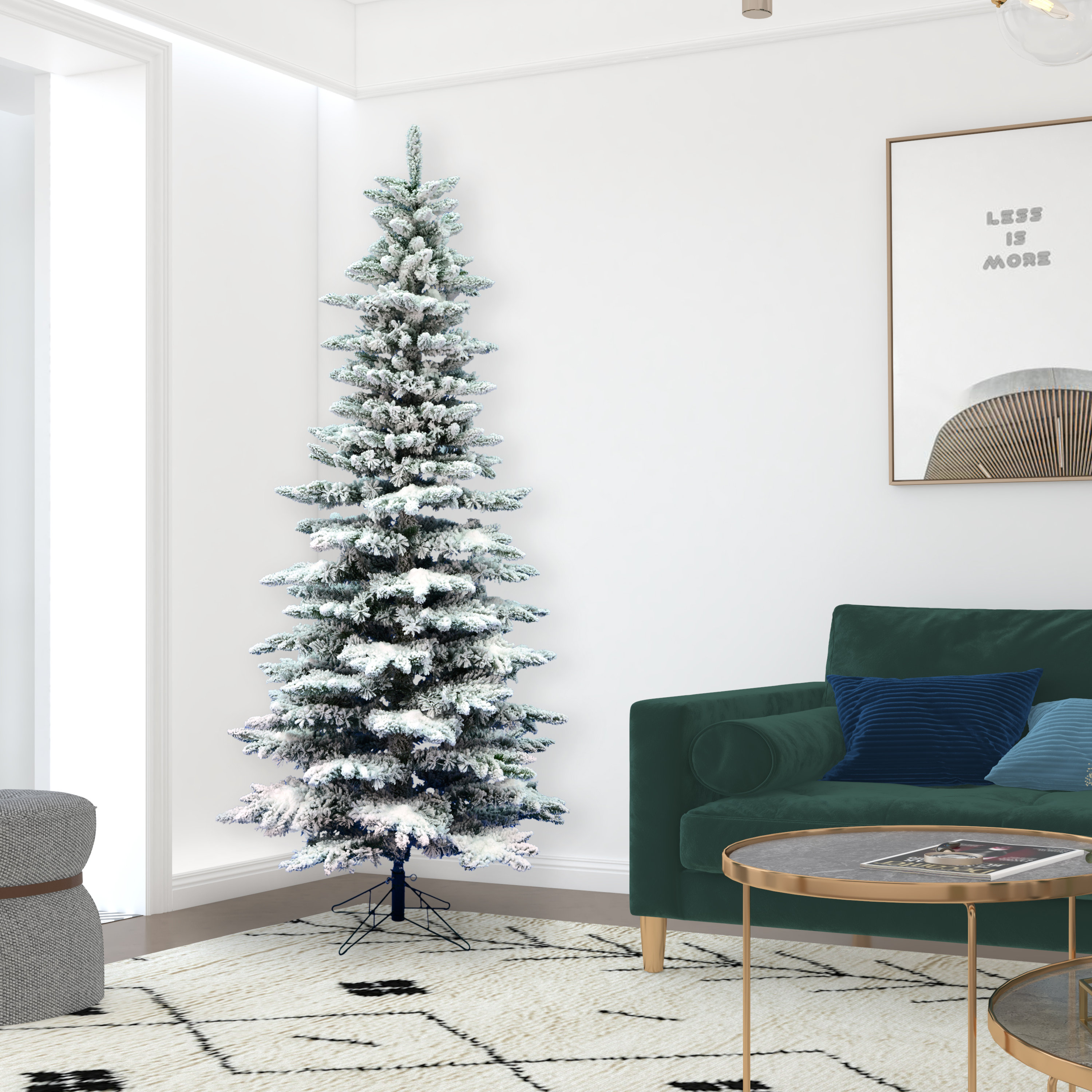 The Holiday Aisle® Utica Flocked Fir Slim Unlit Artificial Christmas ...