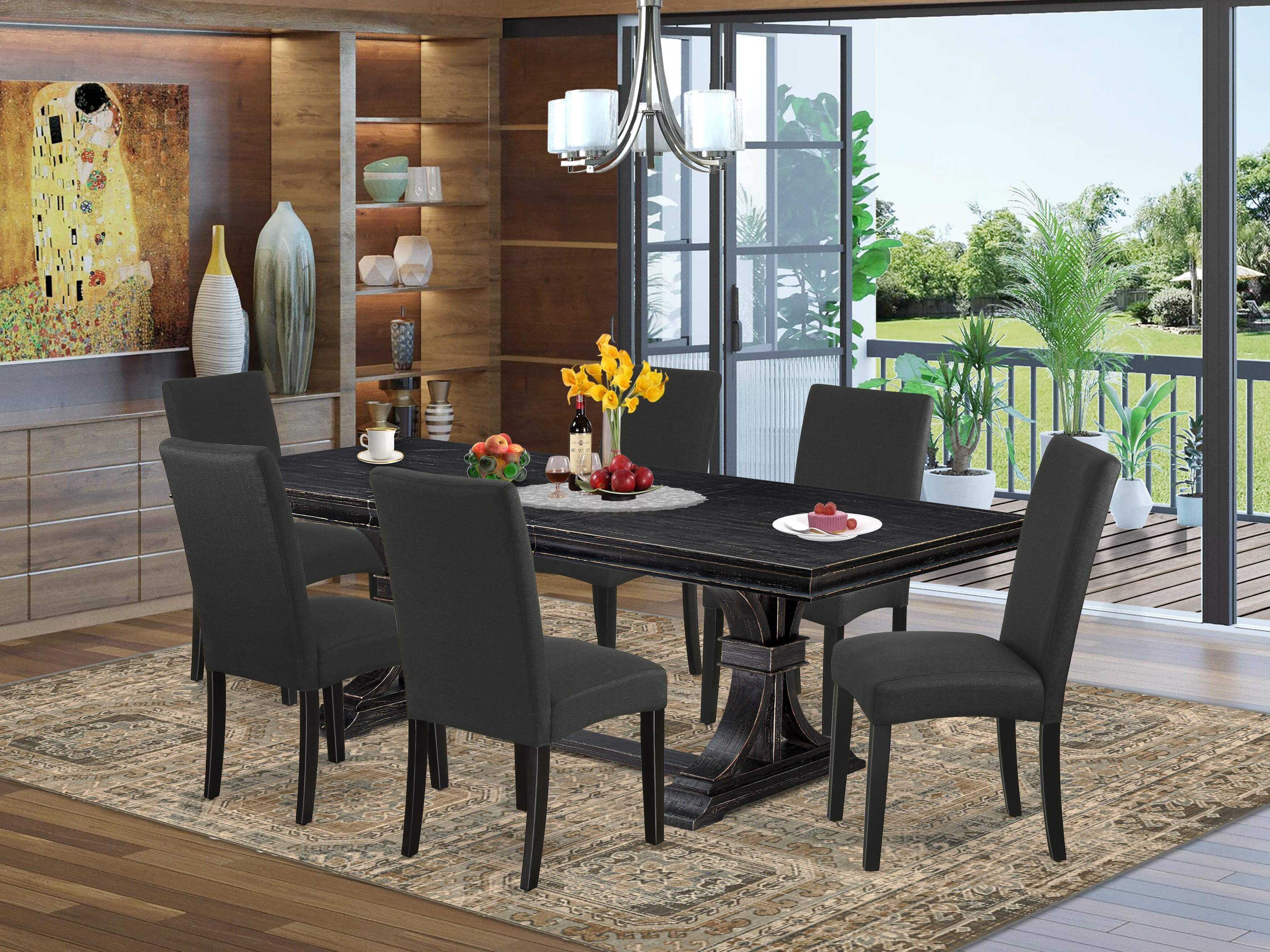 Red Barrel Studio 7-piece dining table set consists of a wooden table ...