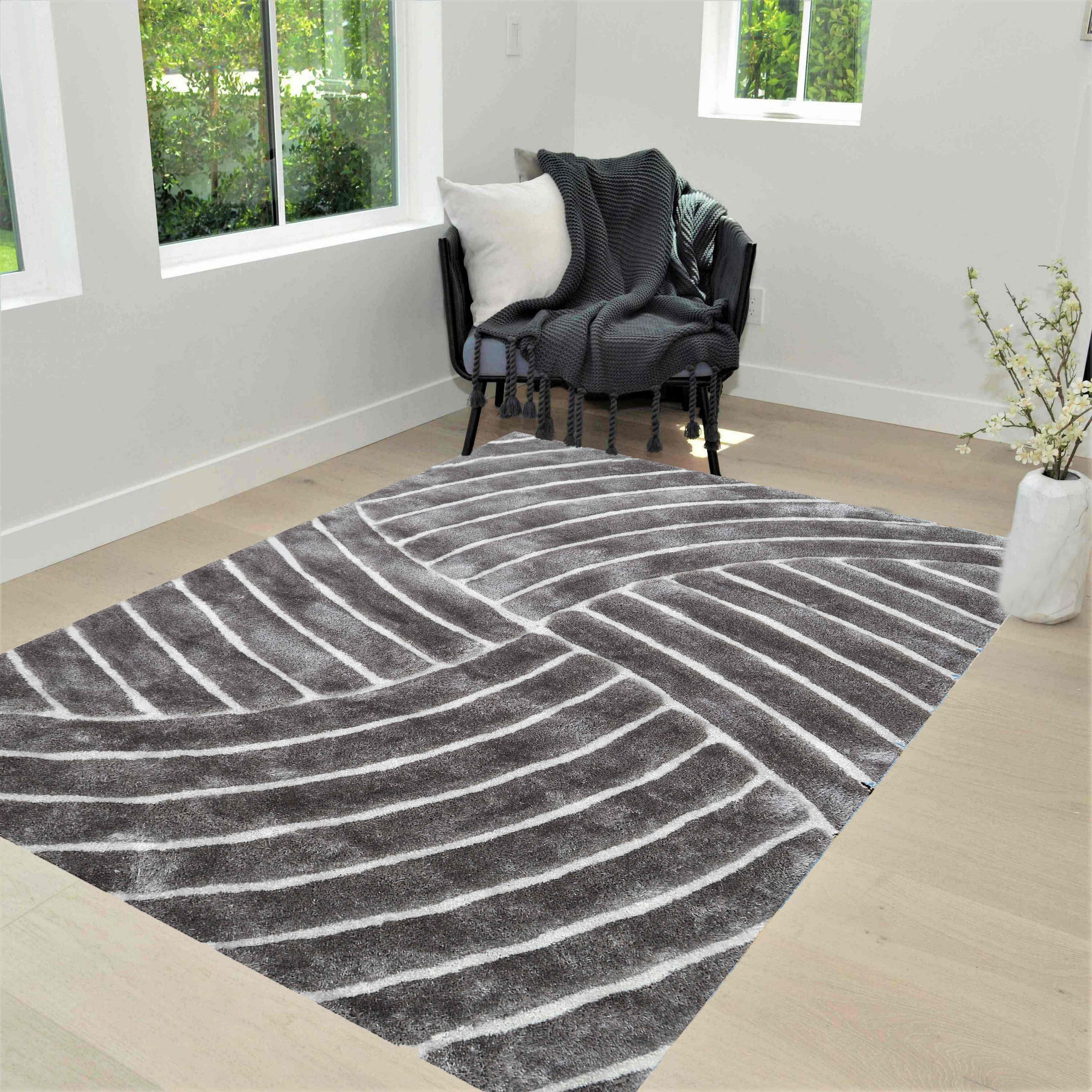 Latitude Run® Handcraft Rugs 3-D-800 Silver Modern Disteressed Area ...