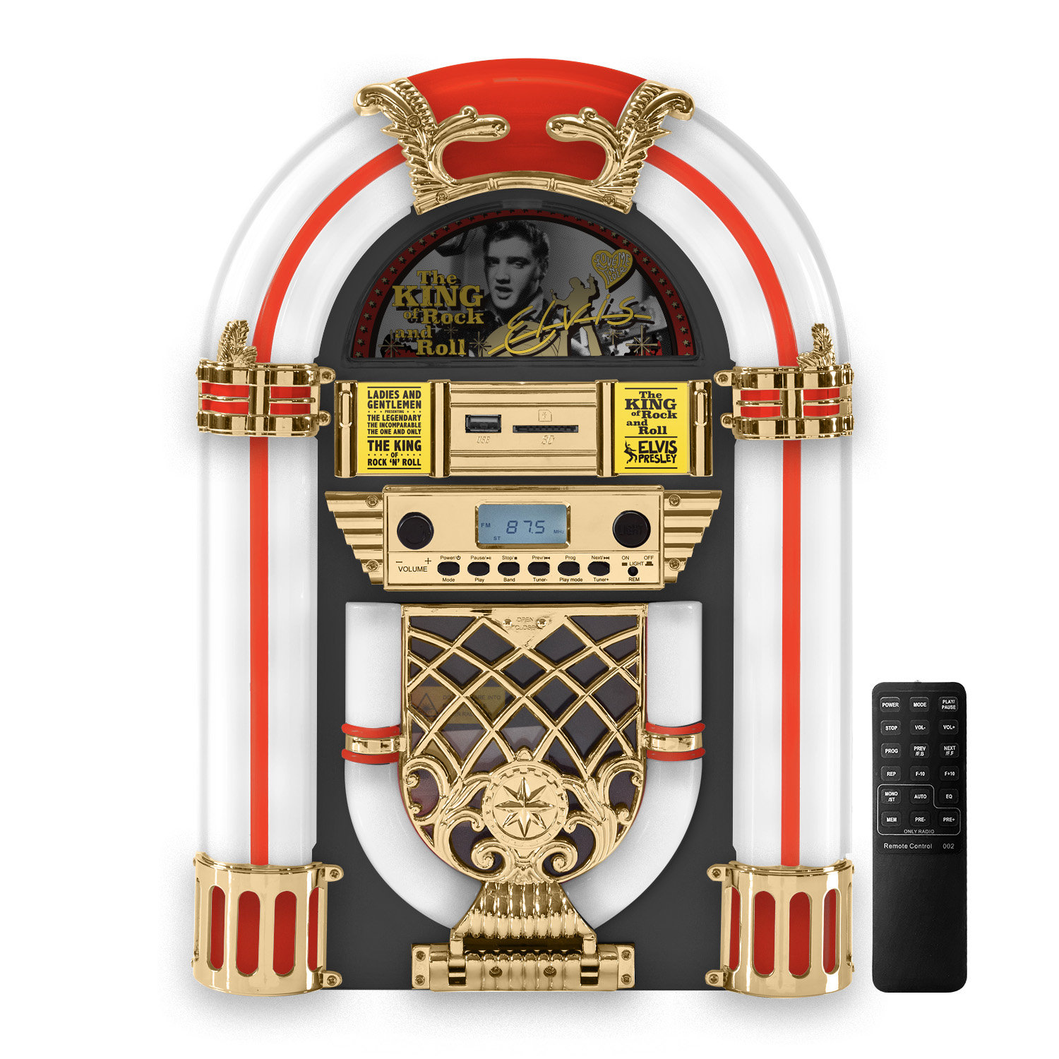Arkrocket Audio ArkrocketxElvis Presley Mini Jukebox / Tabletop CD Player / Bluetooth Speaker ...