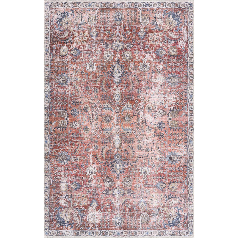 Bungalow Rose Jaelyne Performance Burgundy Machine Washable Area Rug ...