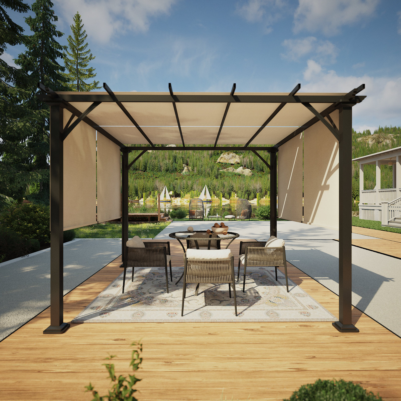EAGLE PEAK Outdoor Pergolas 10 Ft. W x 10 Ft. D Metal Pergola with ...