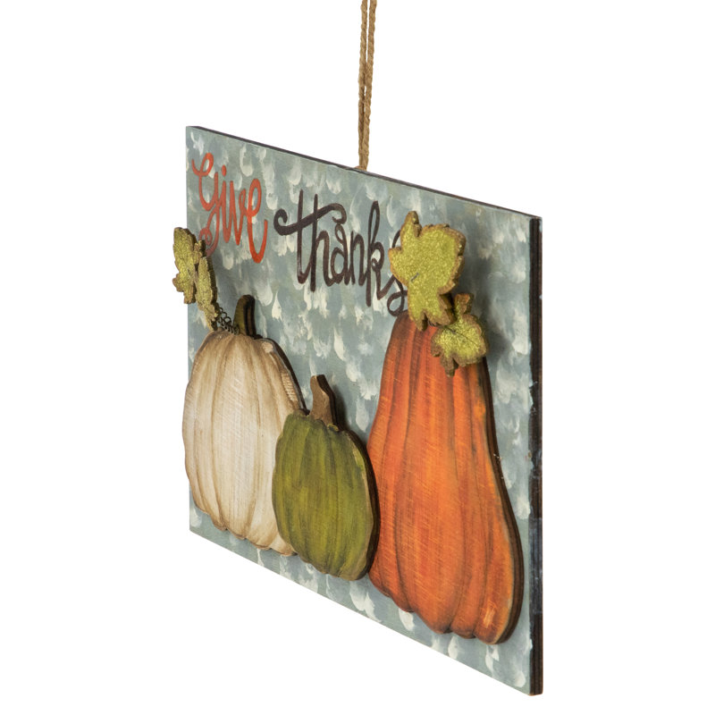 Northlight Seasonal 16.5" "Give Thanks" Fall Harvest Pumpkin Wall Sign ...
