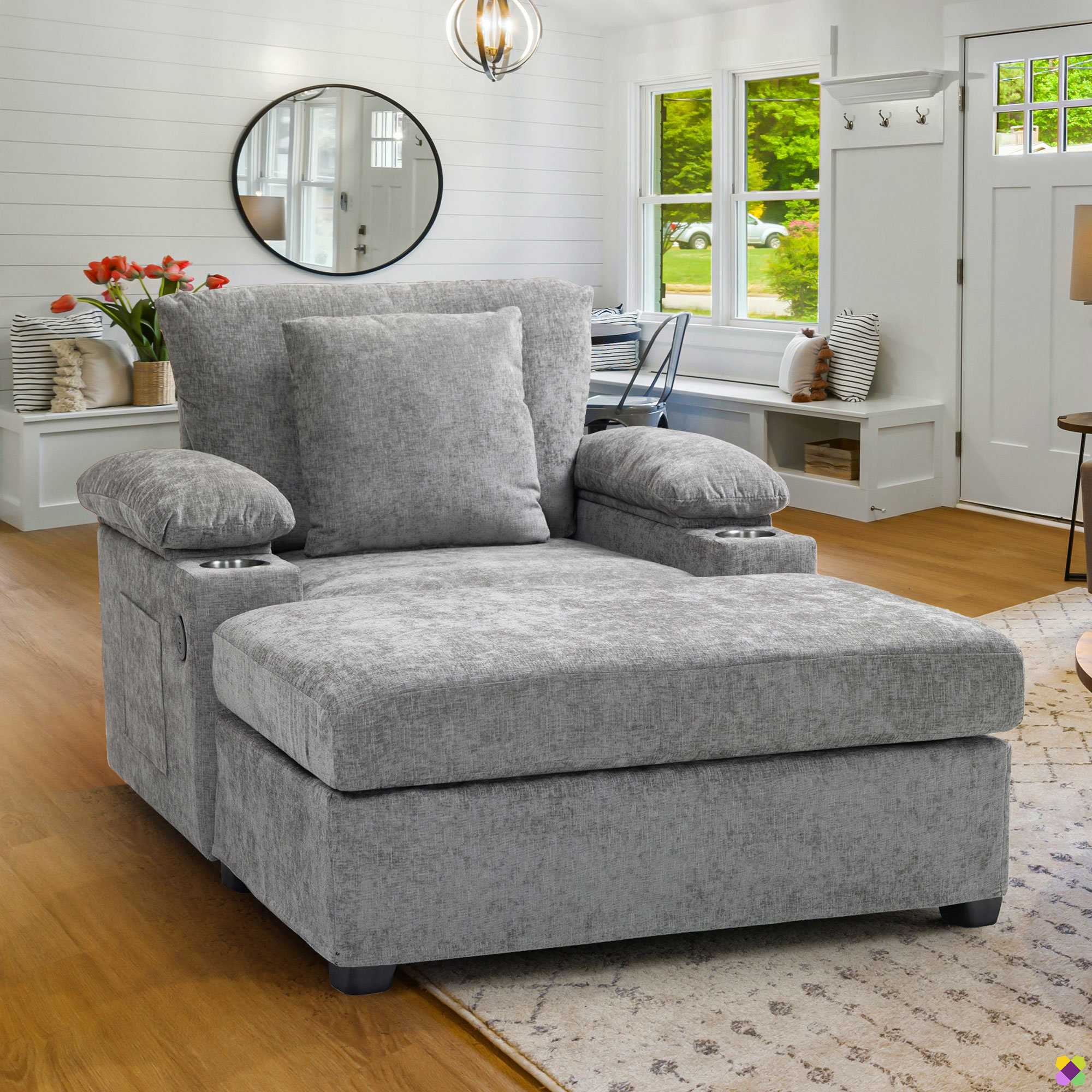 Wade Logan® Atlai 38.6"W Chenille Modular Chaise Lounge,Storage Box ...