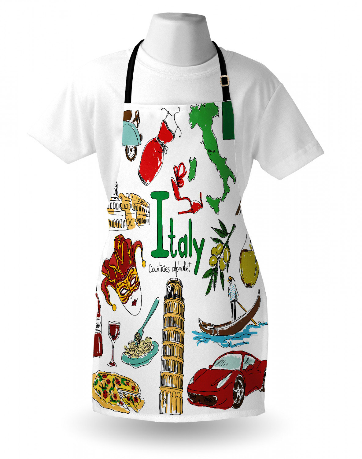 East Urban Home Ambesonne Italy Apron, Fun Colourful Sketch Artwork ...