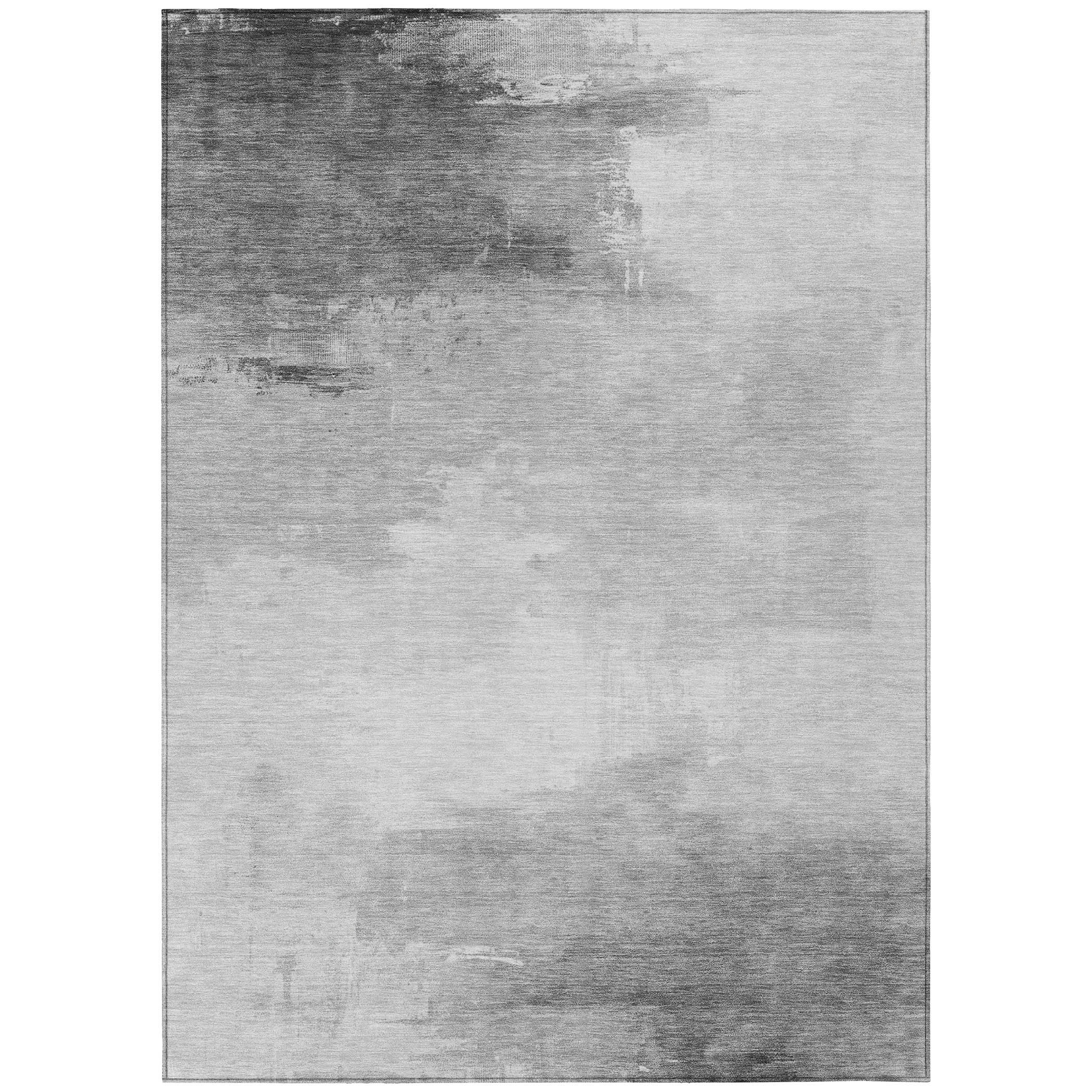 Orren Ellis 10' X 14' Gray And Silver Abstract Washable Indoor Outdoor ...