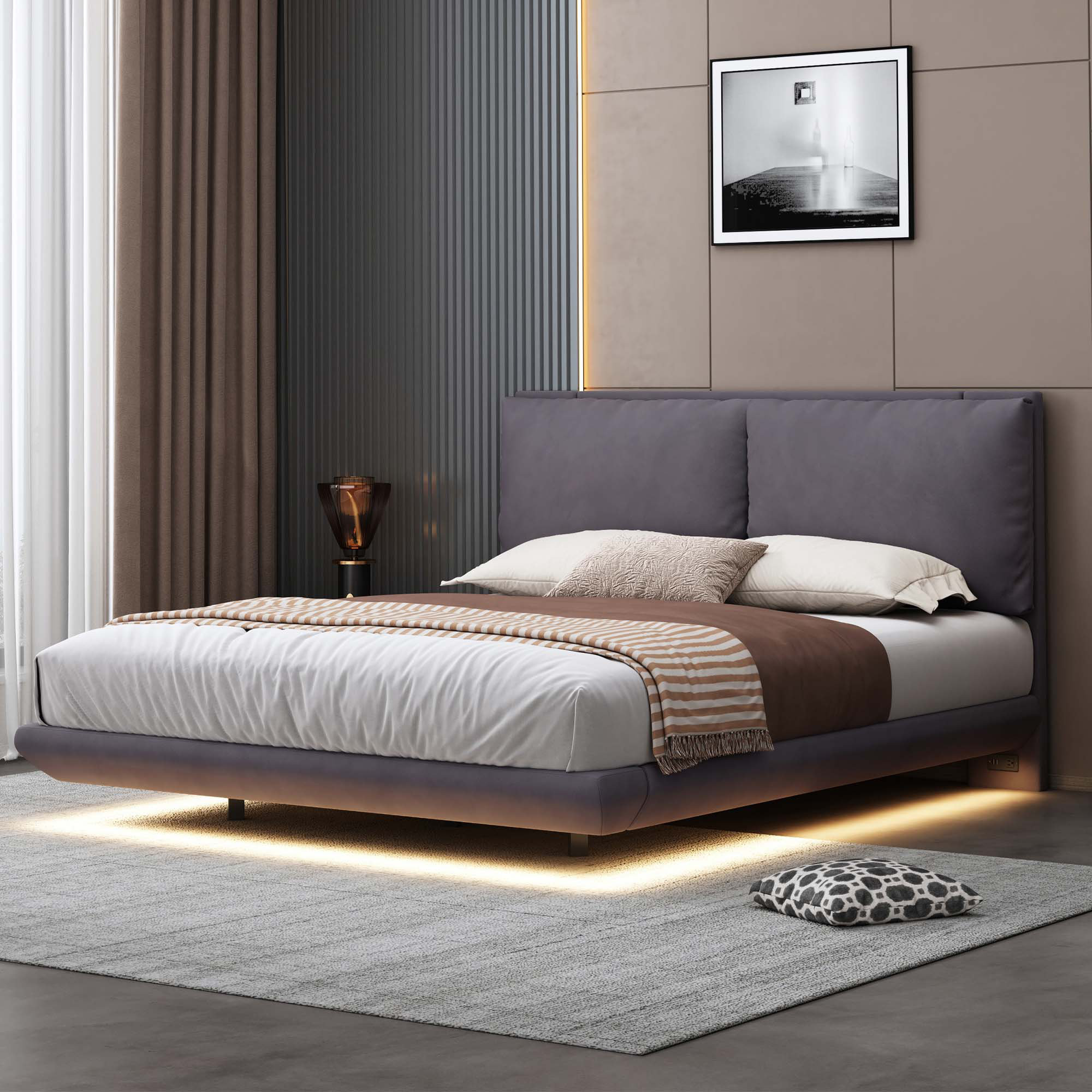 Ivy Bronx Modern Upholstered Platform Bed With Sensor Light And 2 Large ...