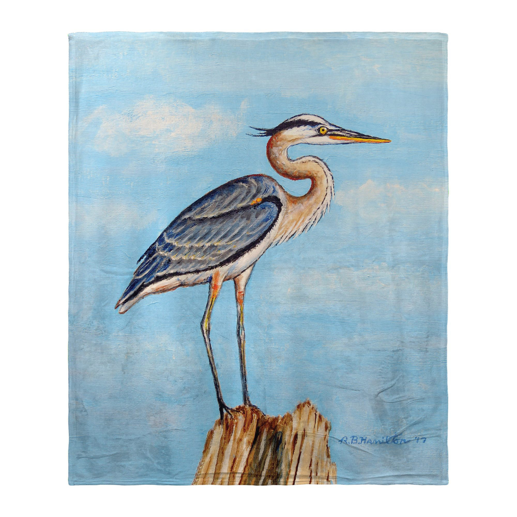 Betsy Drake Interiors Blue Heron on Stump Silk-Touch Throw | Wayfair