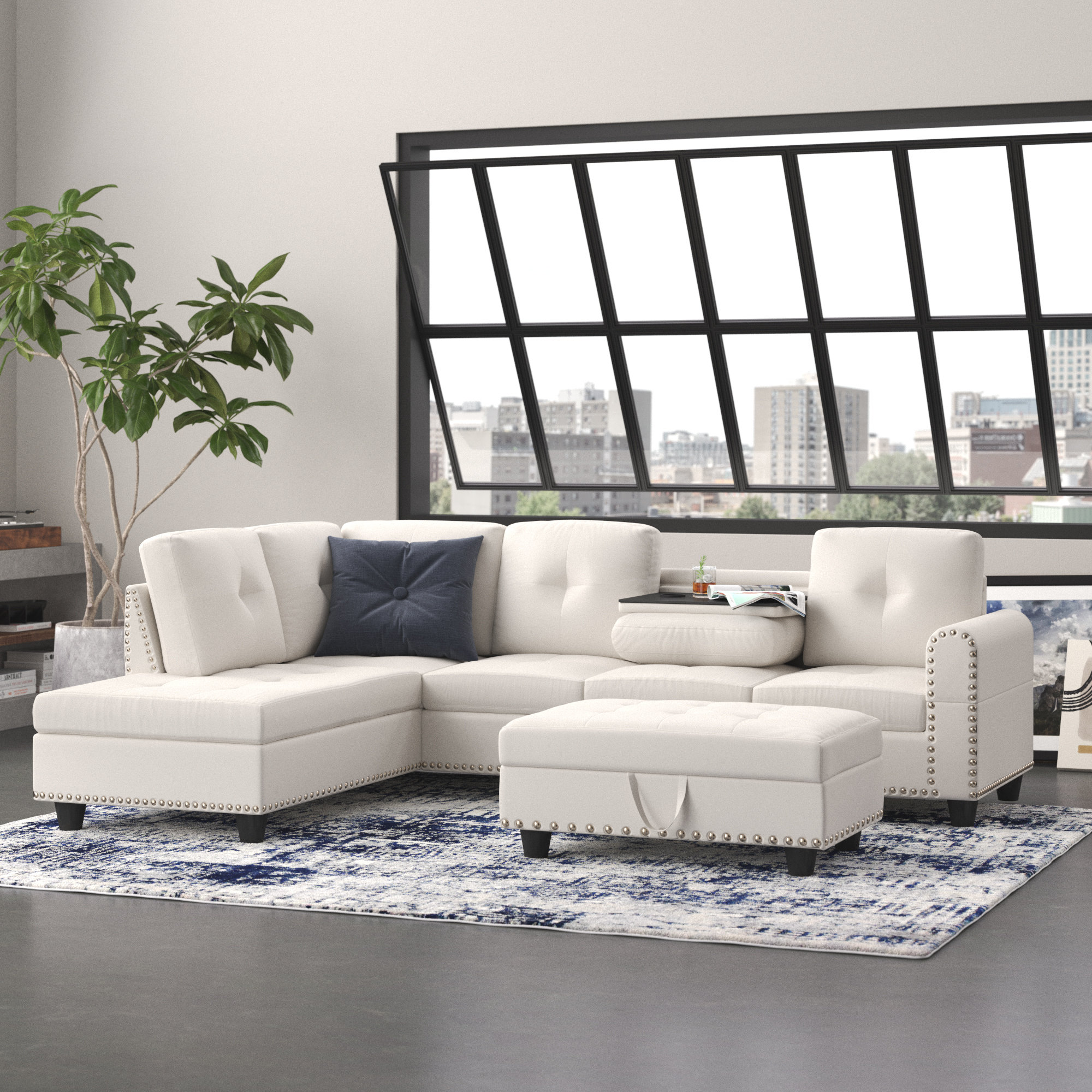 Wade Logan Plyler 97.2" Wide Faux Leather Modular Sectional with ...