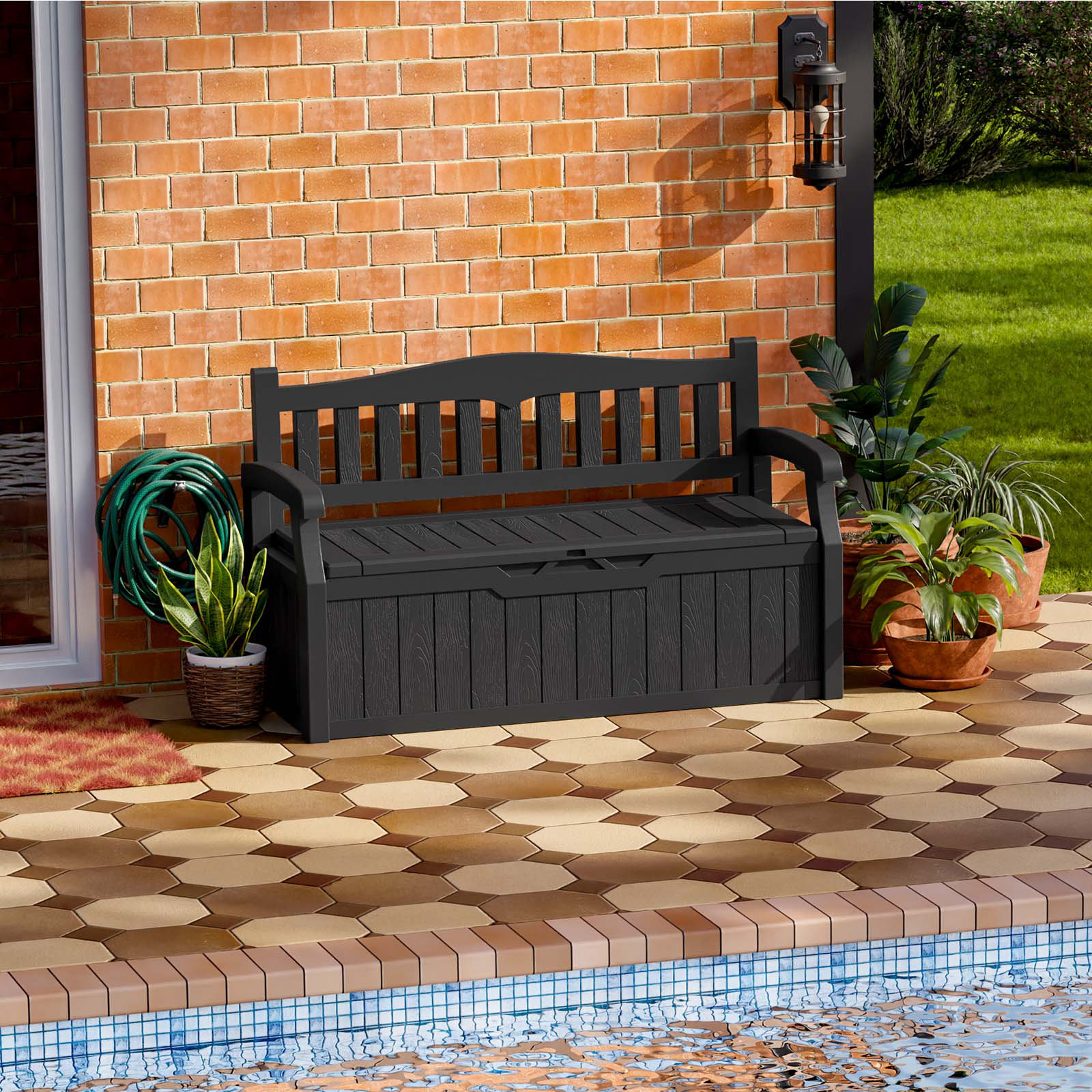 Patiowell 70 Gallons Storage Bench Durable Resin Outdoor Storage Deck ...