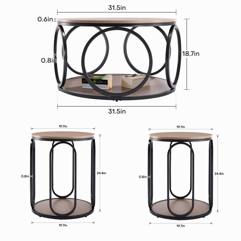 17 Stories 3 - Piece Modern Industrial Living Room Table Set | Wayfair