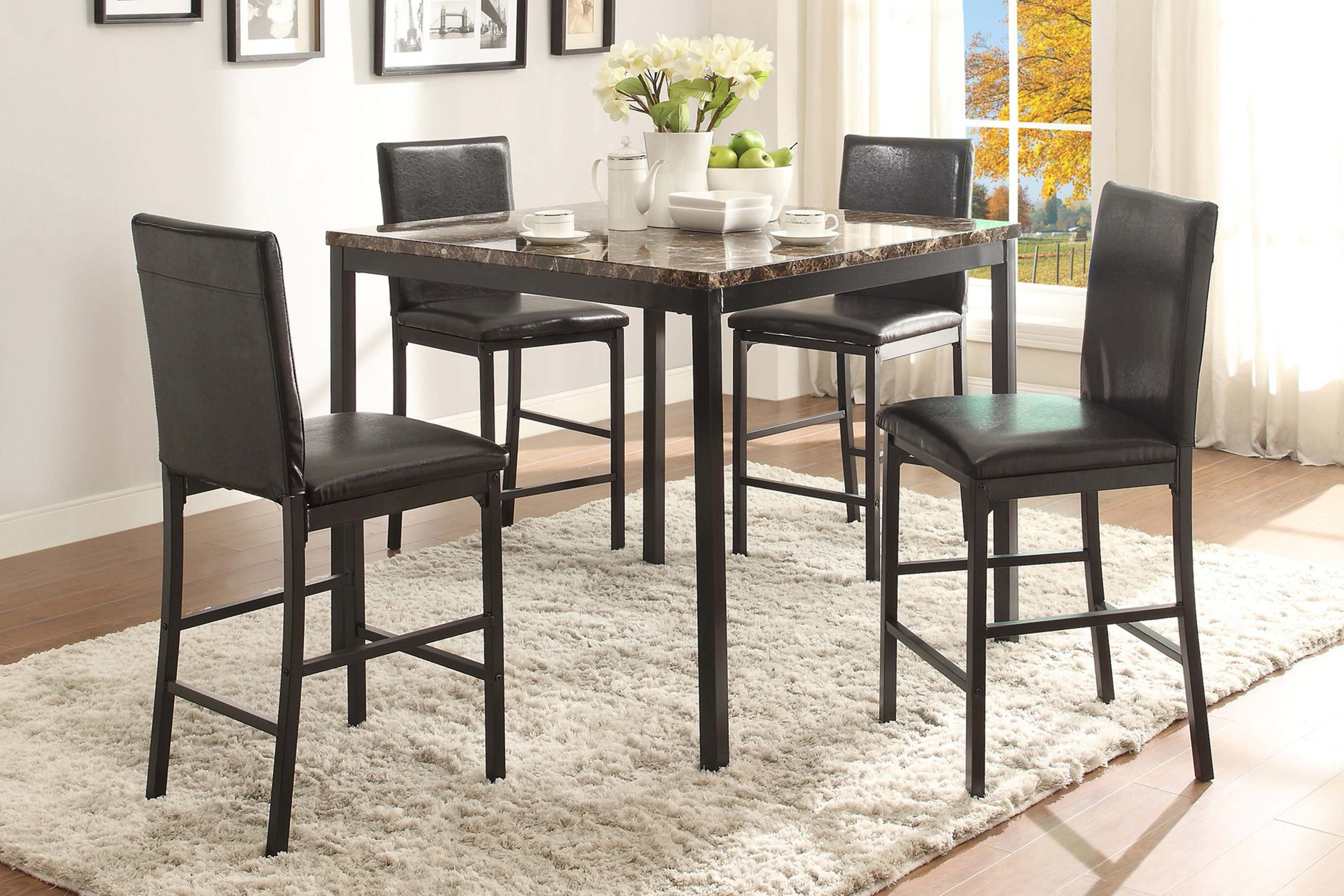 Red Barrel Studio® Metal Counter Height Dining Set 5Pc Faux Marble ...