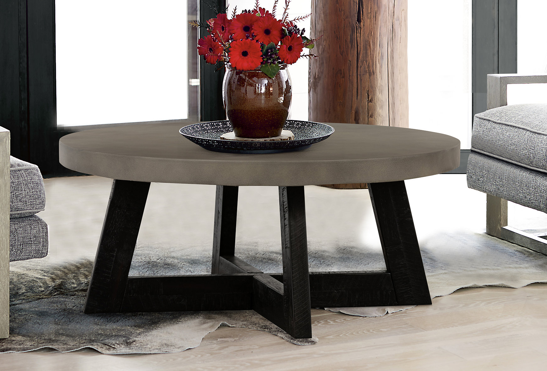 Wade Logan® Braem Modern 36" Round Coffee Table in Concrete and Acacia ...