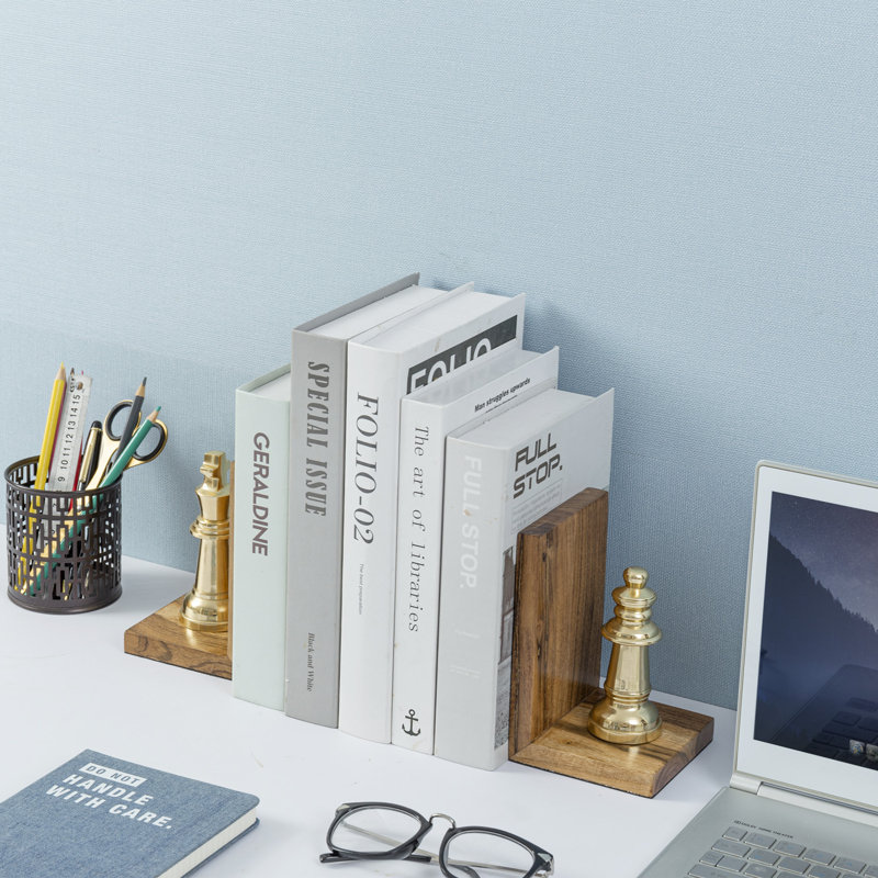 House of Hampton® Gold Chess Decorative Book Ends | Wayfair
