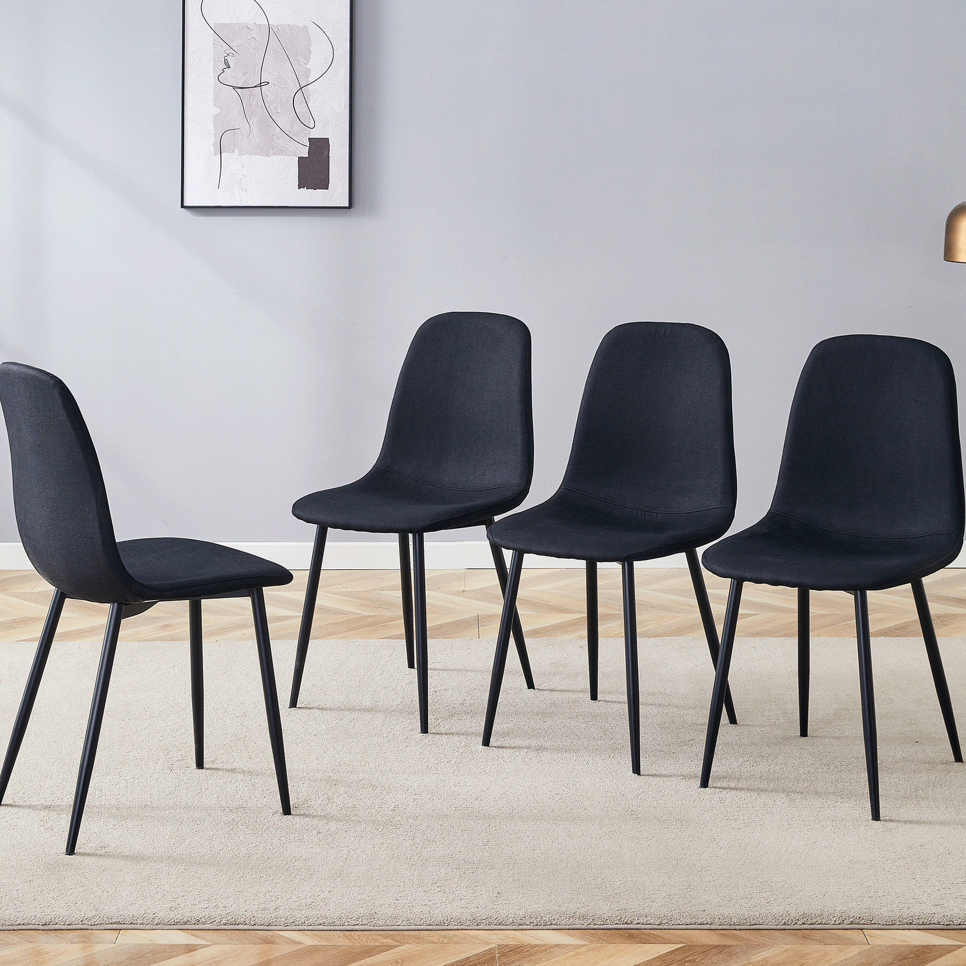 Latitude Run® Luxury Simple Chair, Of 4, High - Resilience, Black Linen ...