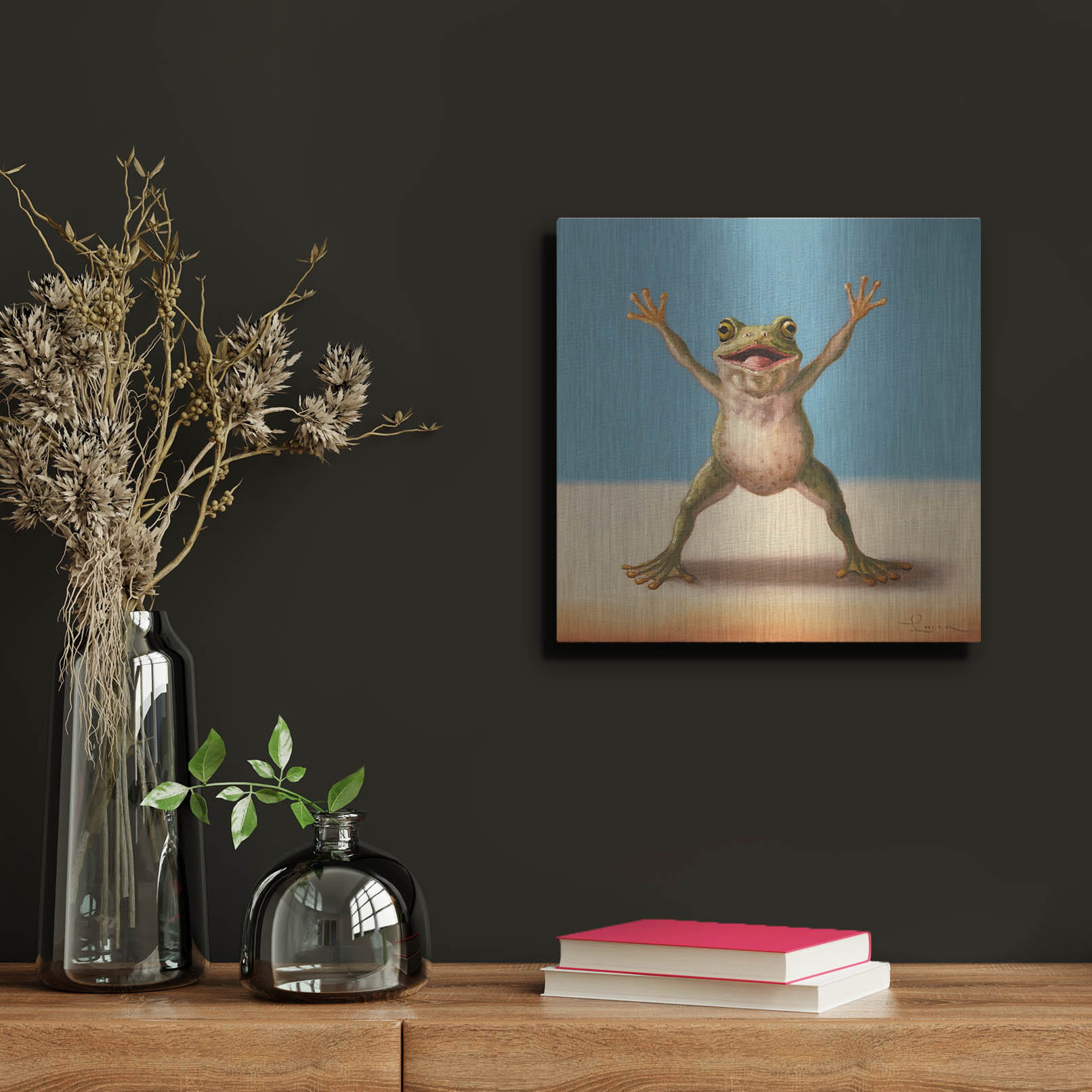 Trinx 'Gym Frog Jumping Jacks' by Lucia Heffernan Metal Wall Art | Wayfair