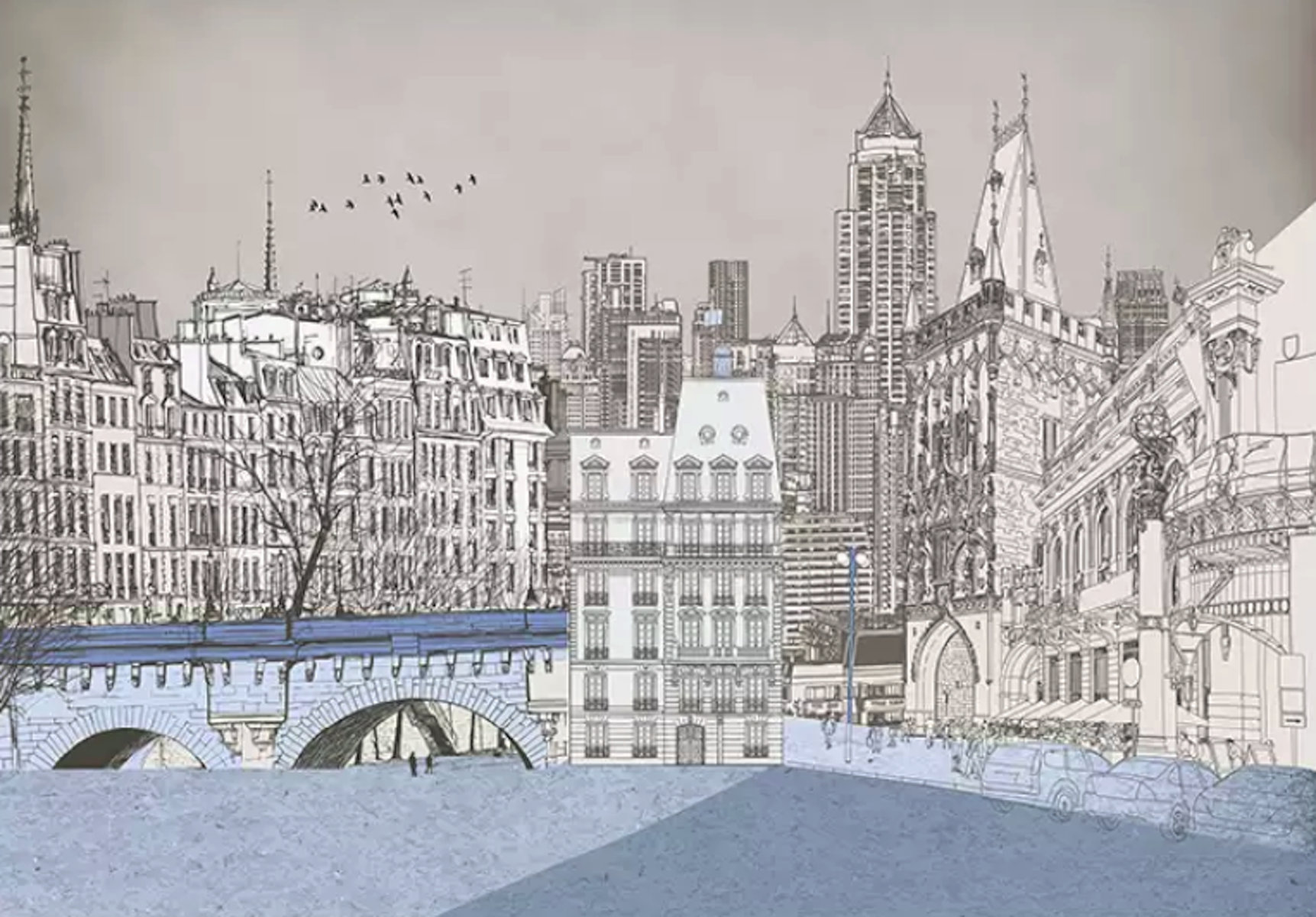 Ebern Designs City London Cityscape Drawing Removable Wallpaper ...