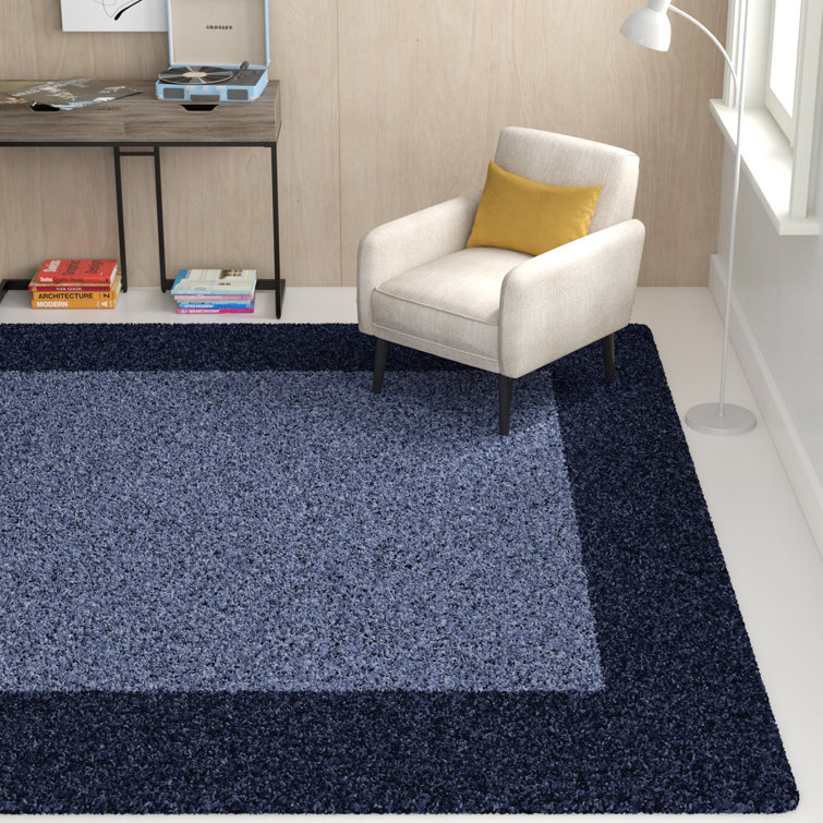 Zipcode Design Riam Solid Colour Machine Woven Navy Blue Area Rug ...