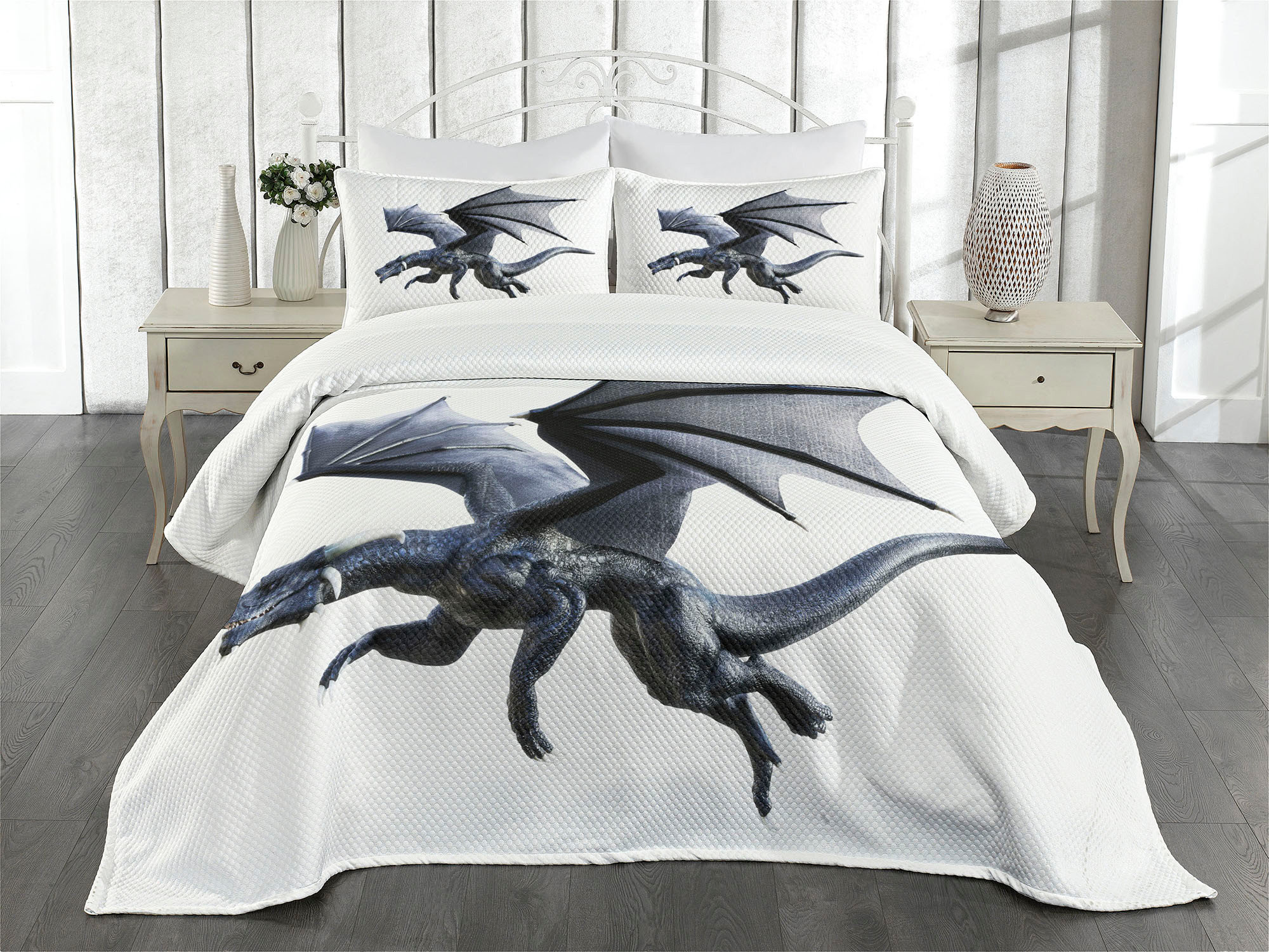 Ambesonne Dragon Bedspread Set Creature Wings Charcoal Grey | Wayfair