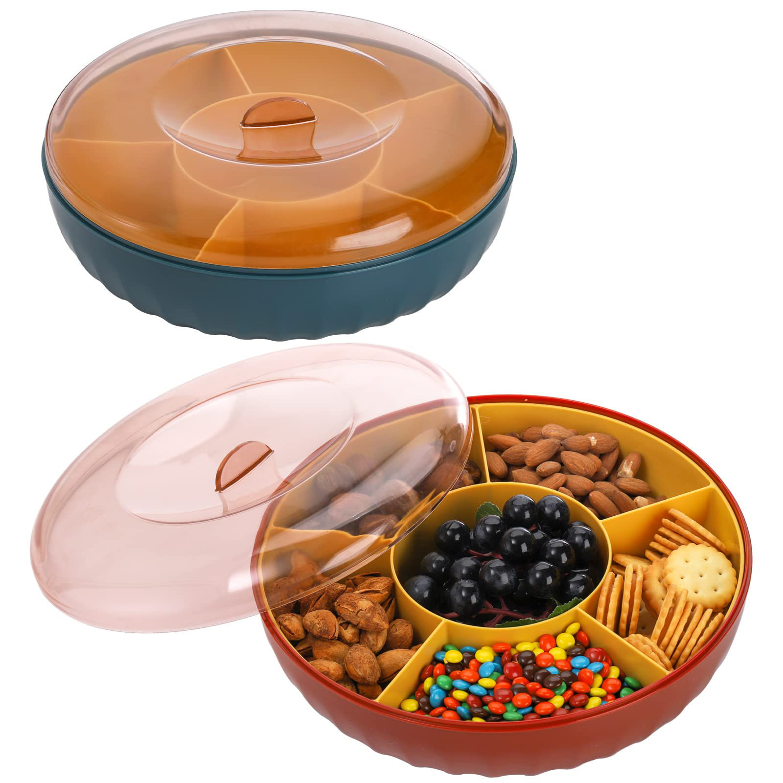 Prep & Savour 2 Pack 10'' Round Reusable Snack Nuts Serving Tray with ...