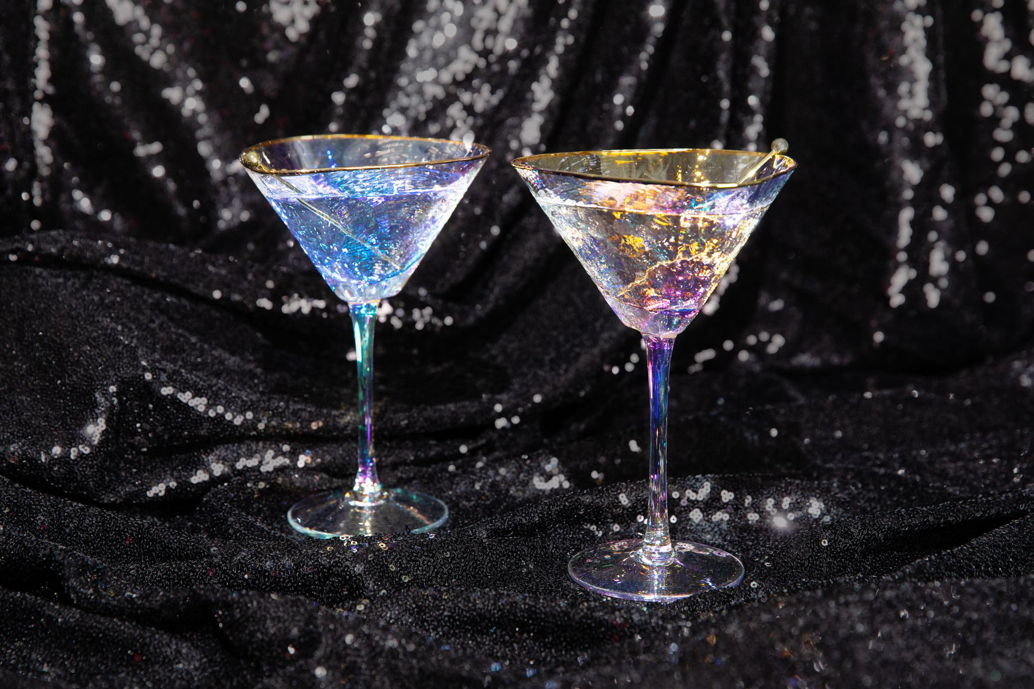 Ivy Bronx Iridescent Handmade Hammered Martini Glasses With Gold Rim ...