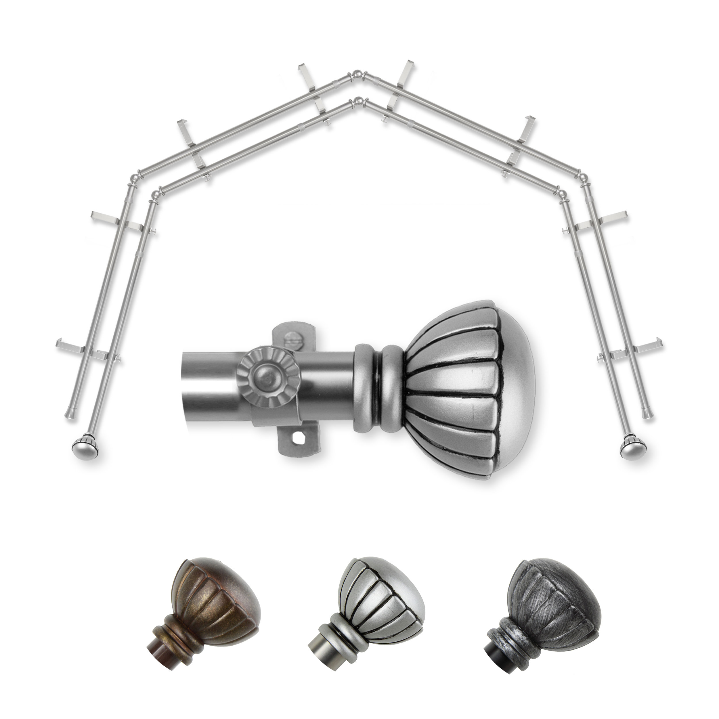 Rod Desyne Steel Adjustable Overall Width Bay Window Double Curtain Rod ...