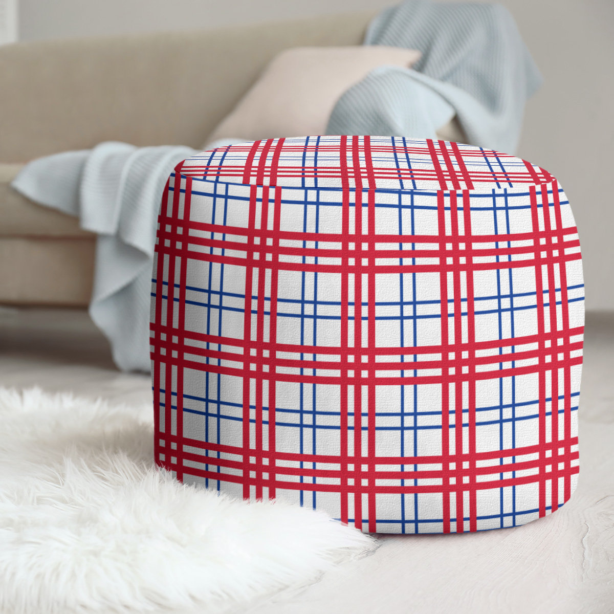 East Urban Home New England Football Luxury Plaid Ottoman - - Wayfair ...